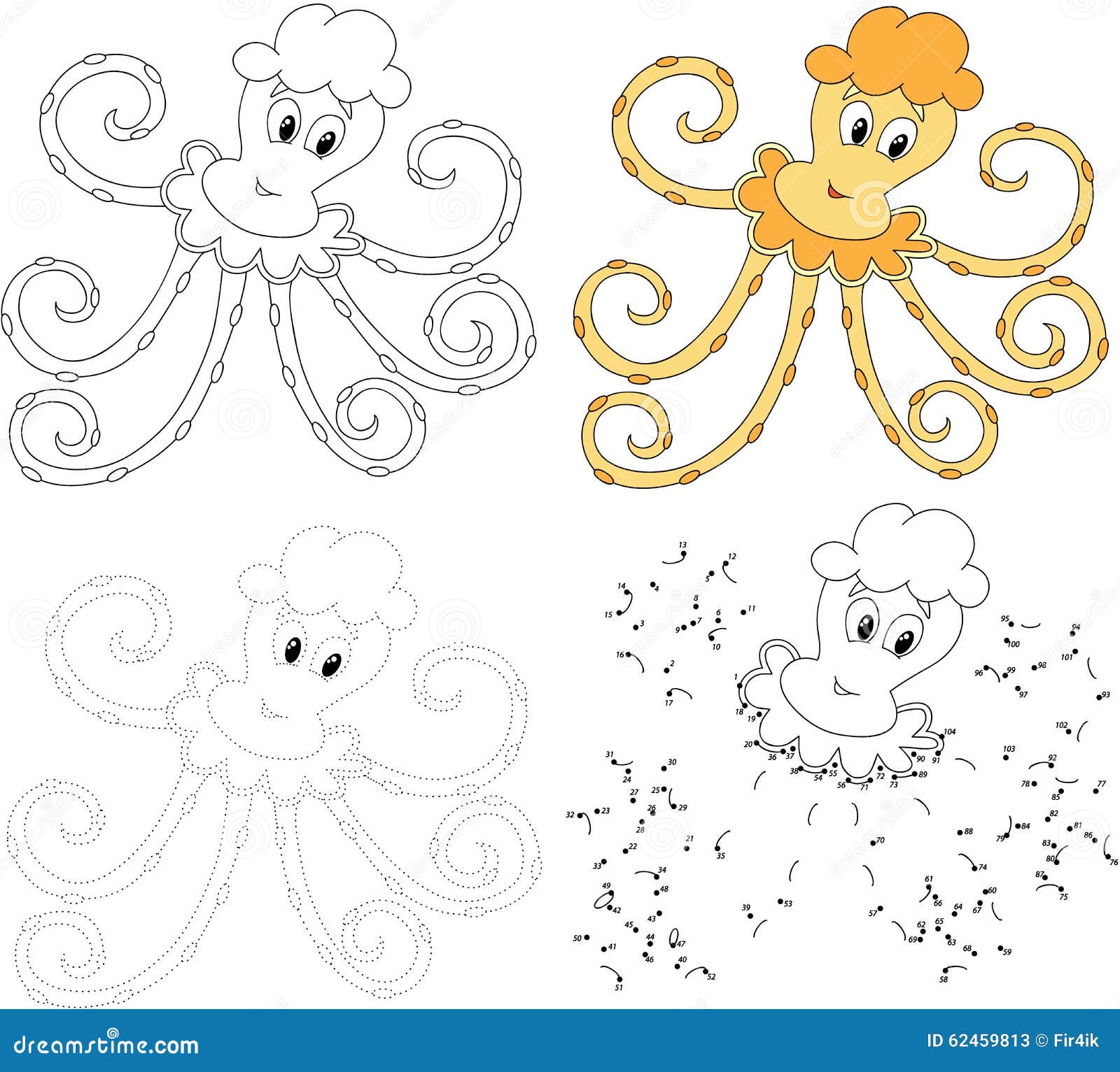 Cartoon Octopus. Vector Illustration. Dot To Dot Game for Kids Stock ...