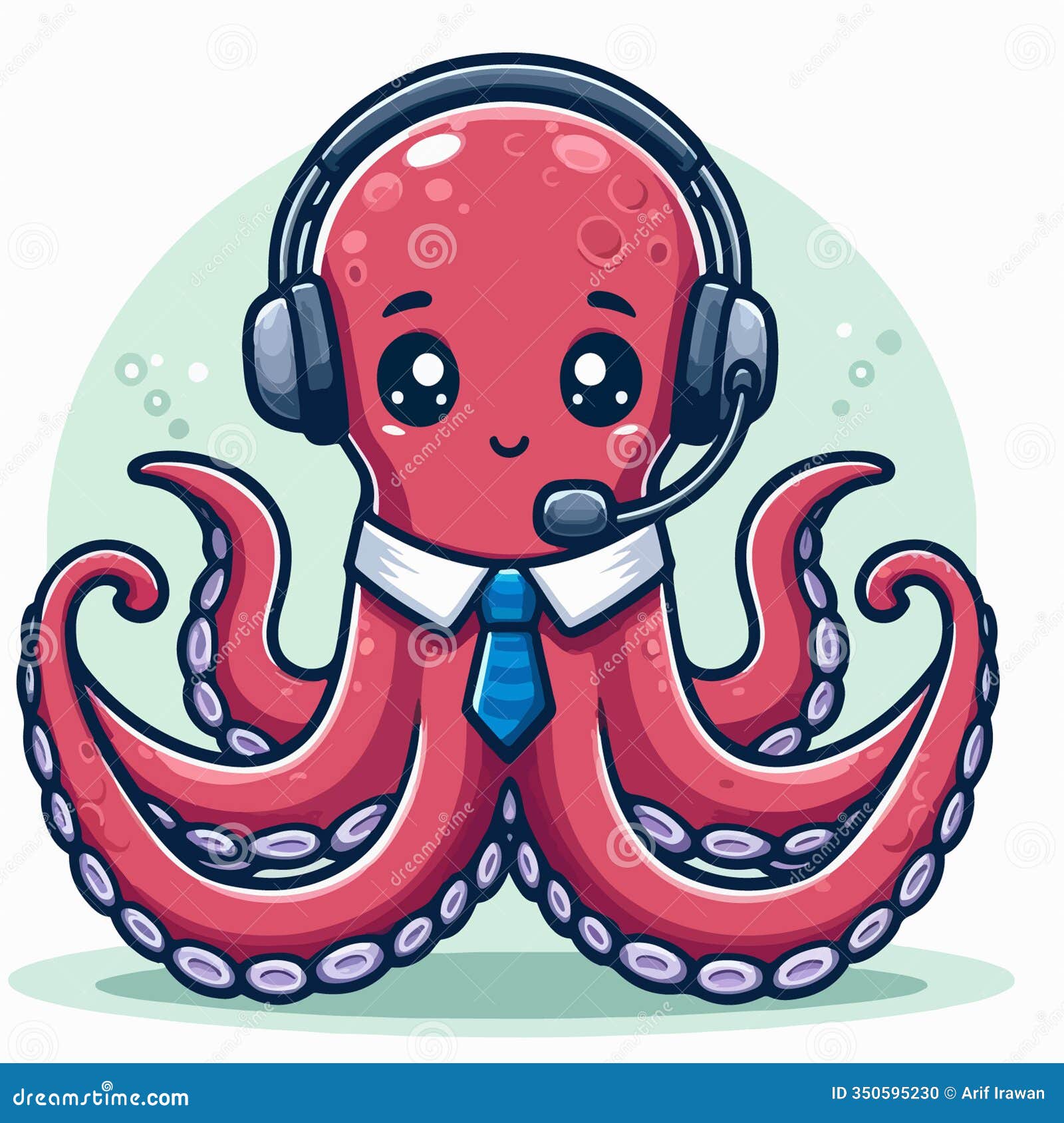 A Cartoon Octopus Wearing a Headset and a Blue Tie Stock Illustration ...