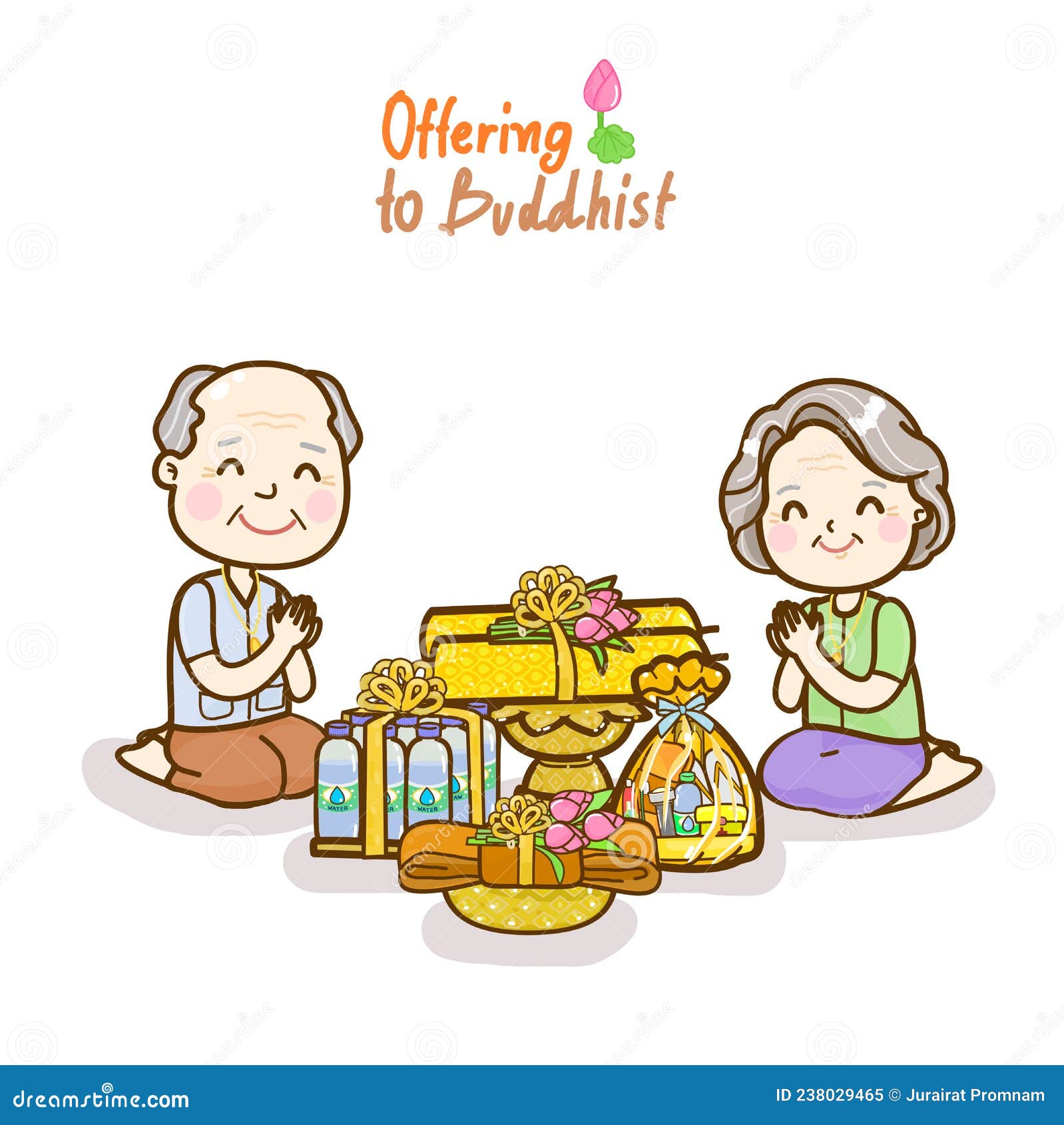 Cartoon Offering To Monk Vector. Stock Vector - Illustration of food ...
