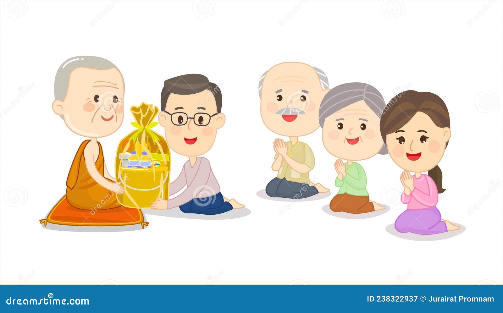 Cartoon Offering To Monk Vector. Stock Illustration - Illustration of ...