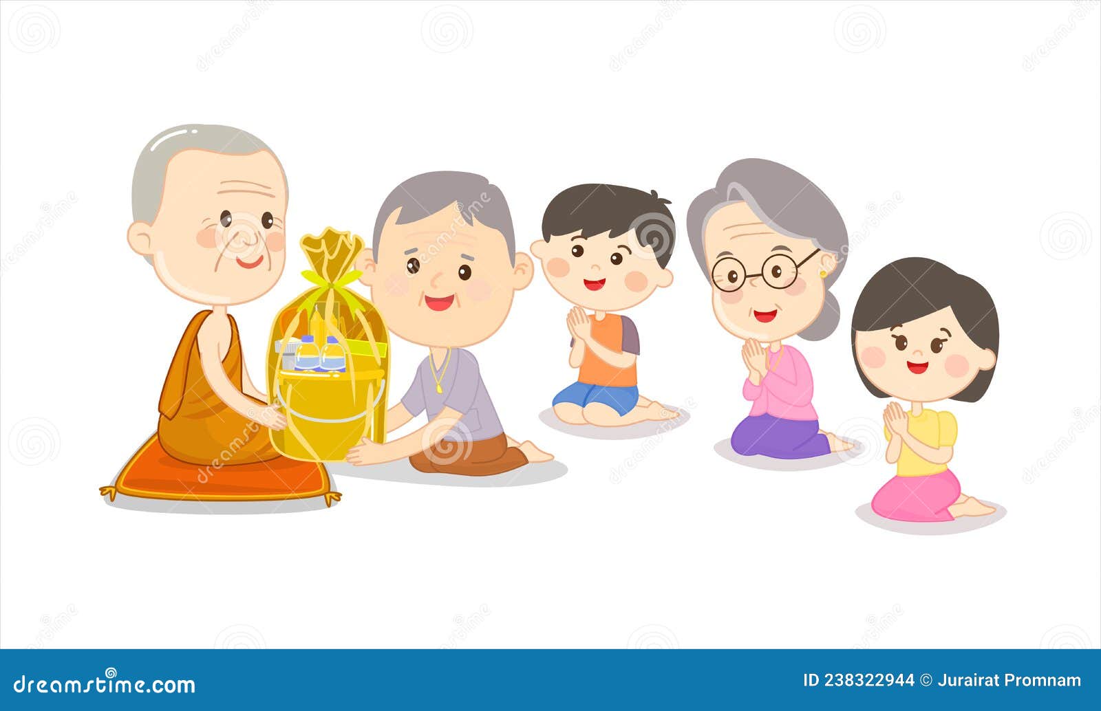Cartoon Offering To Monk Vector. Stock Illustration - Illustration of ...