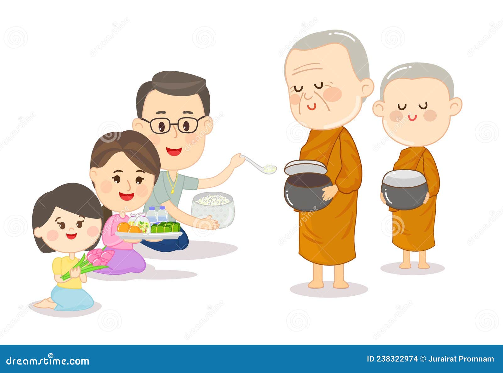 Cartoon Offering To Monk Vector. Stock Vector - Illustration of green ...