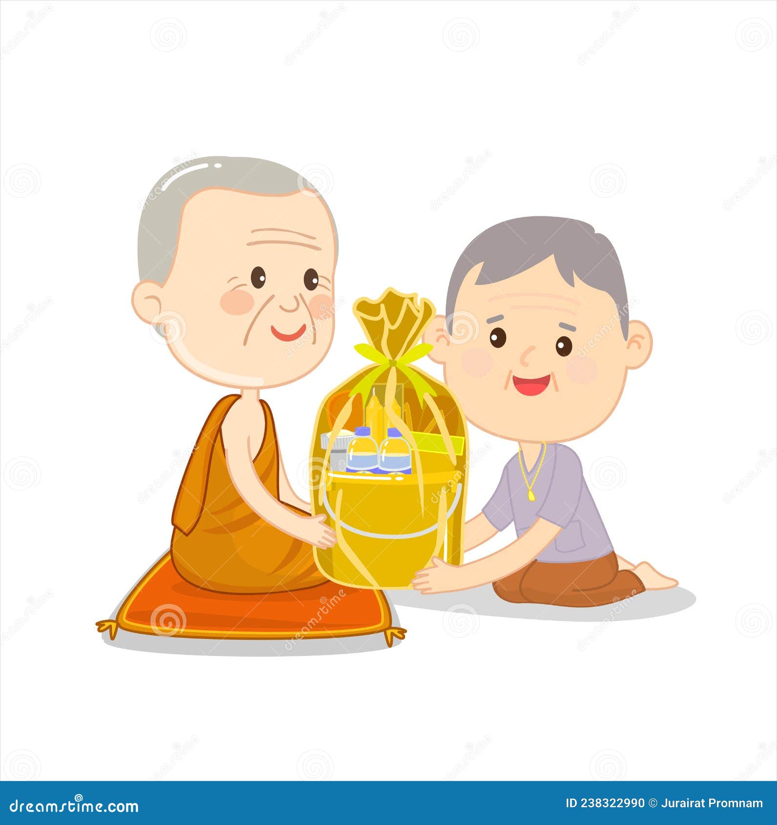 Cartoon Offering To Monk Vector. Stock Illustration - Illustration of ...