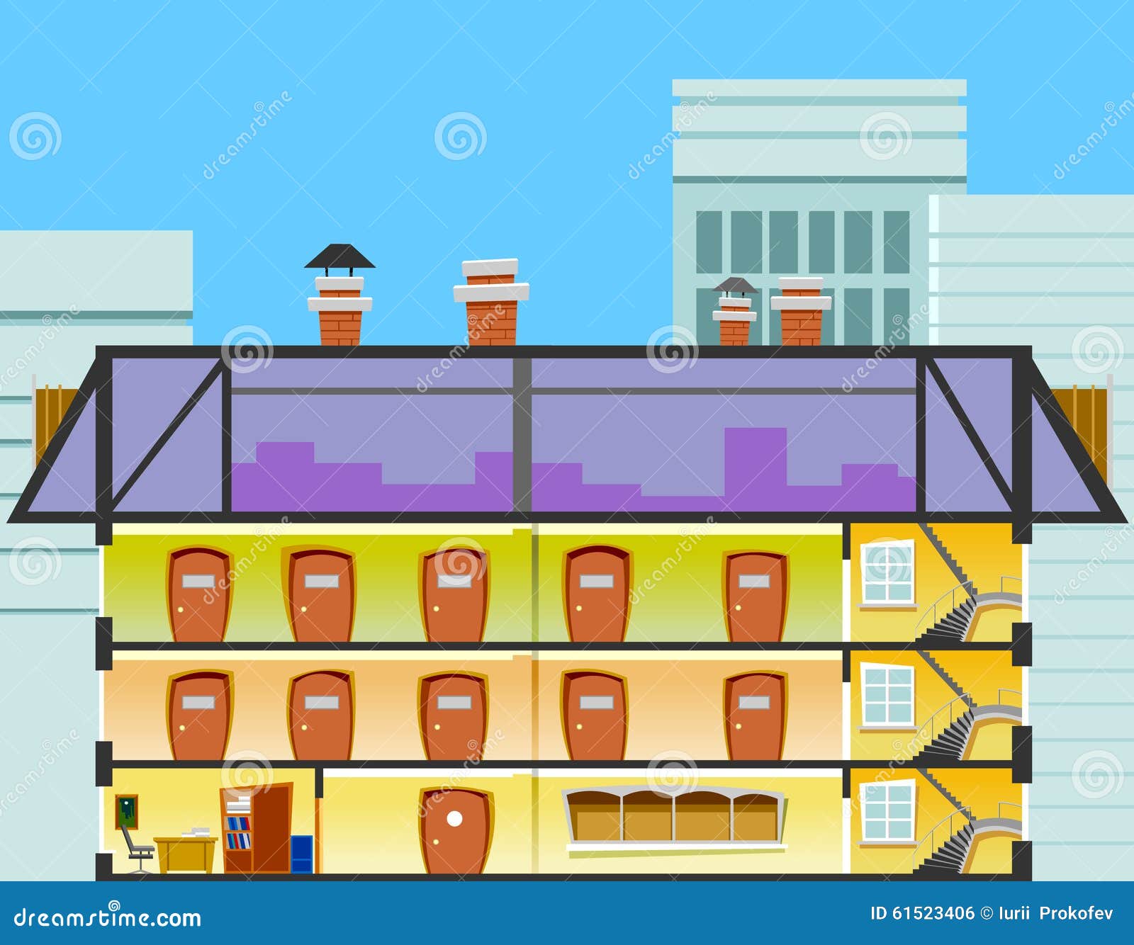 Cartoon Office Building in the Cross Section Stock Vector ...