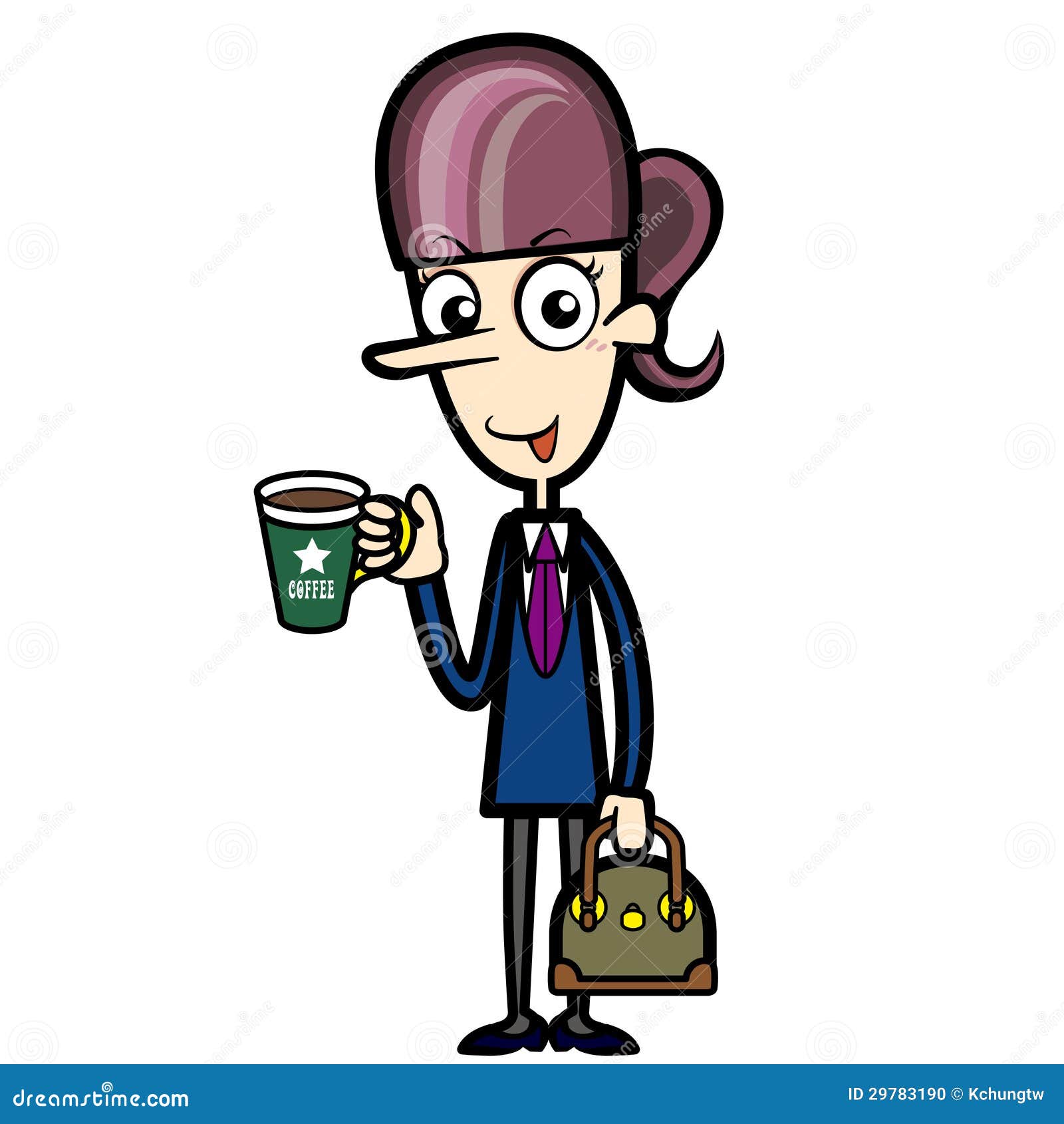 Cartoon Office Lady with a Cup of Coffee and a Briefcase Stock Vector ...