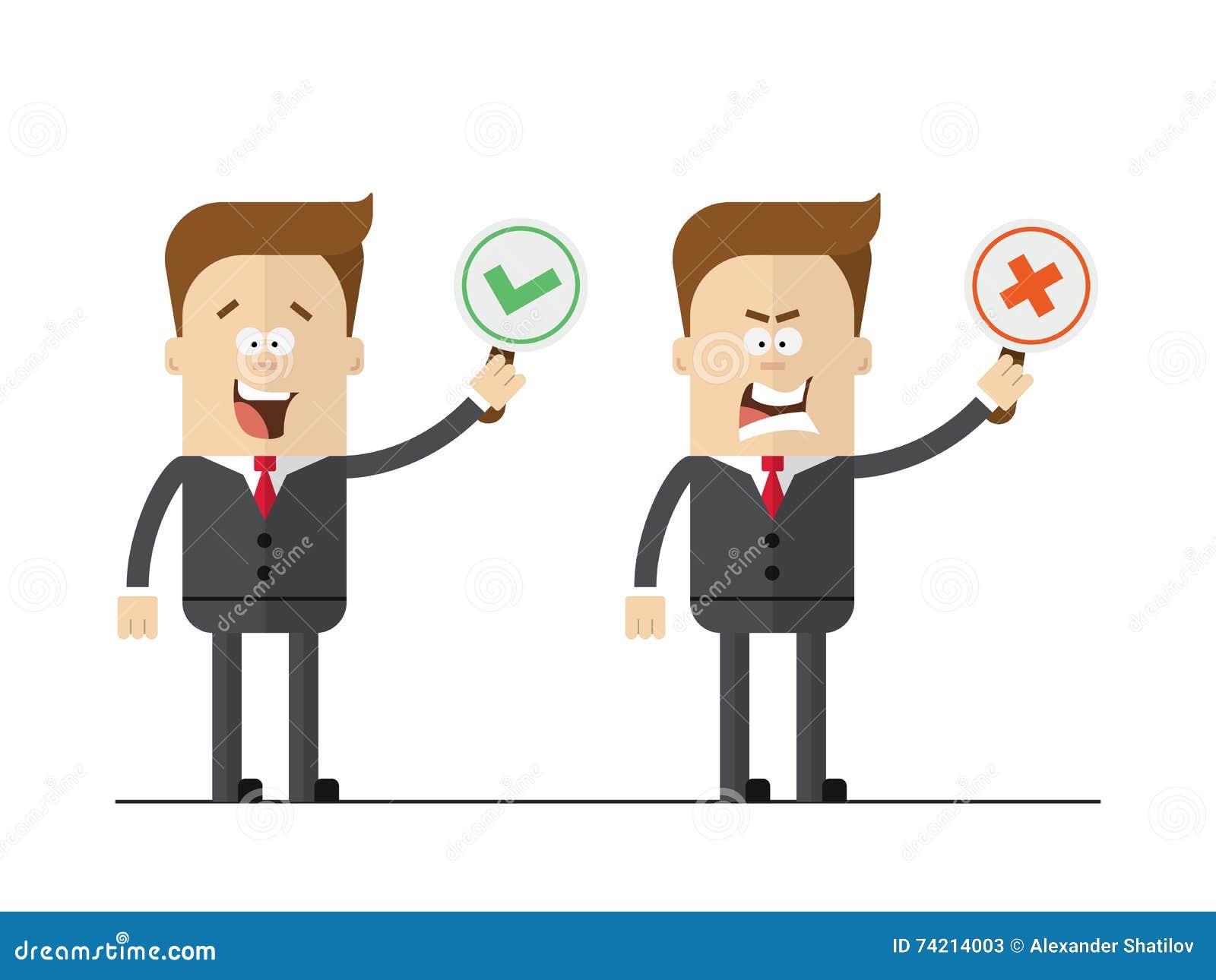 Cartoon Office Worker Holding Right and Wrong Signs. Vector Set Stock ...