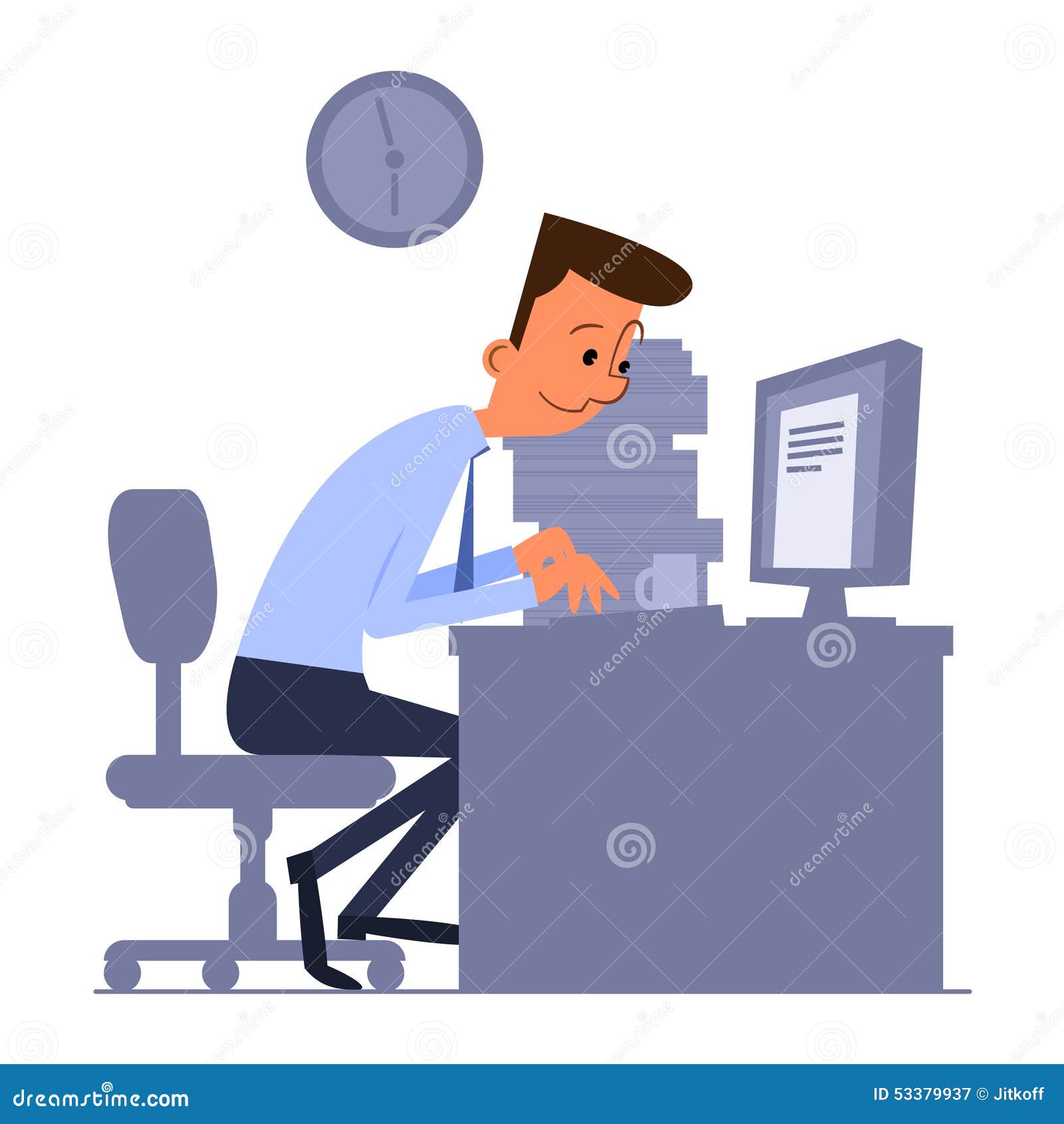 Cartoon Office Worker Typing on Computer Stock Vector - Illustration of ...