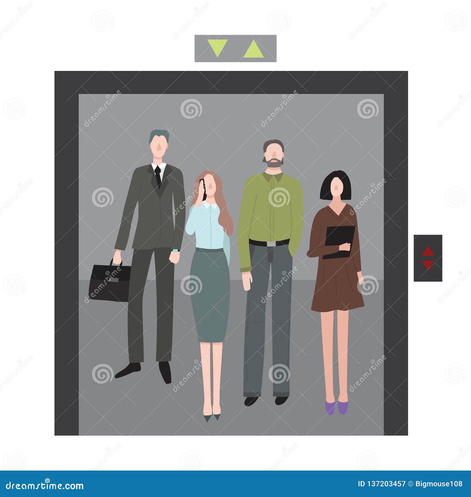 Men And Women In The Elevator, Hand Drawn Vector | CartoonDealer.com ...