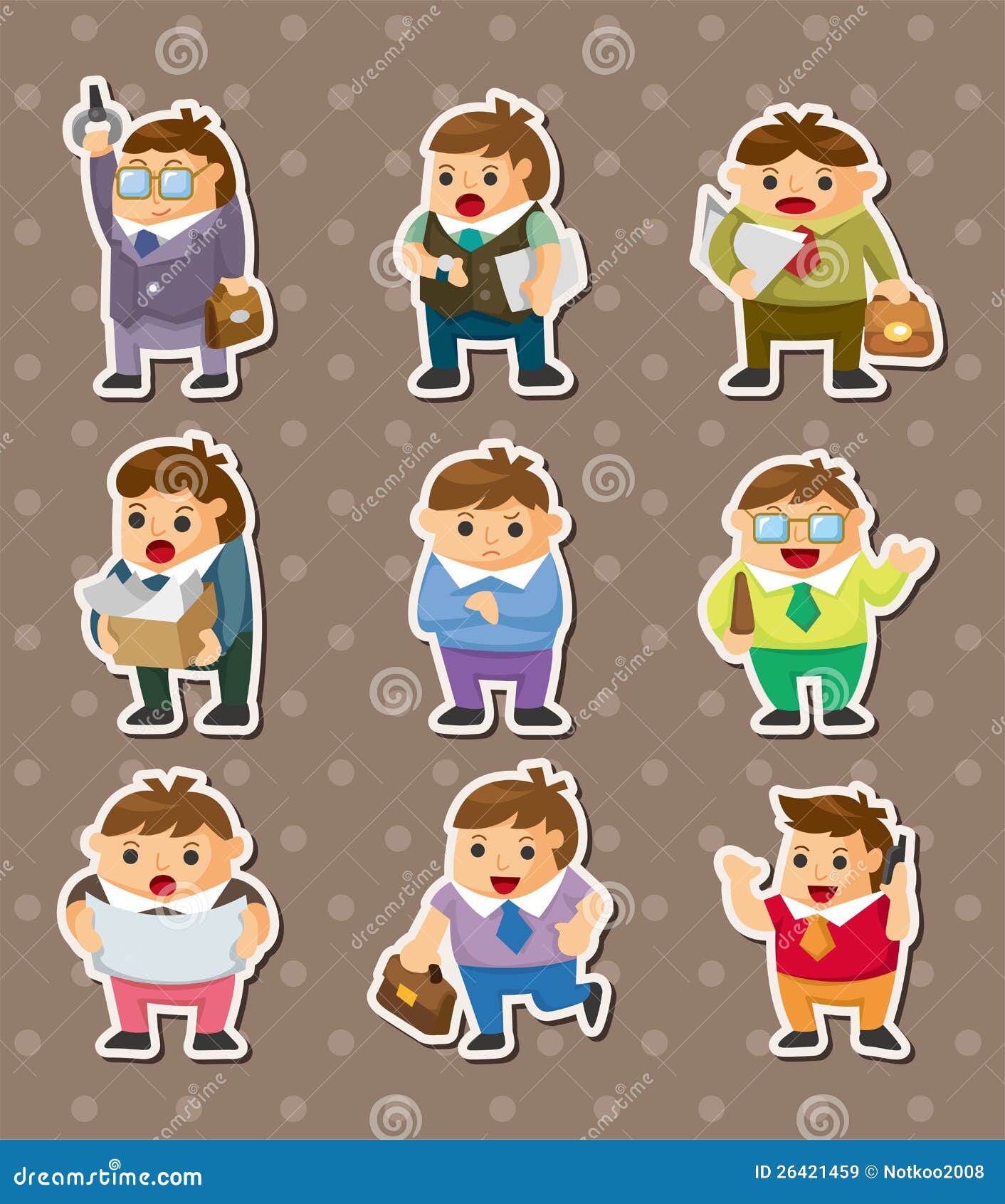 Cartoon Office Workers Stickers Stock Vector - Illustration of brunet ...