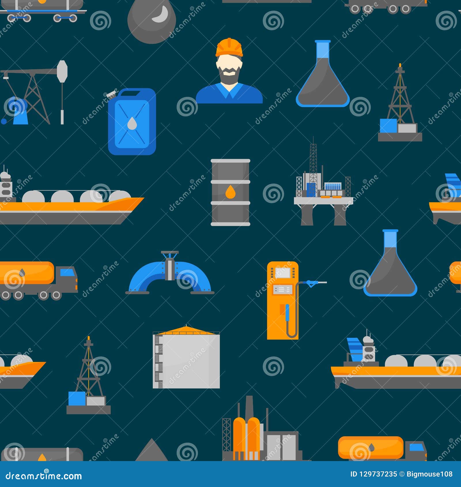 Cartoon Oil Petroleum Processing Seamless Pattern Background. Vector ...