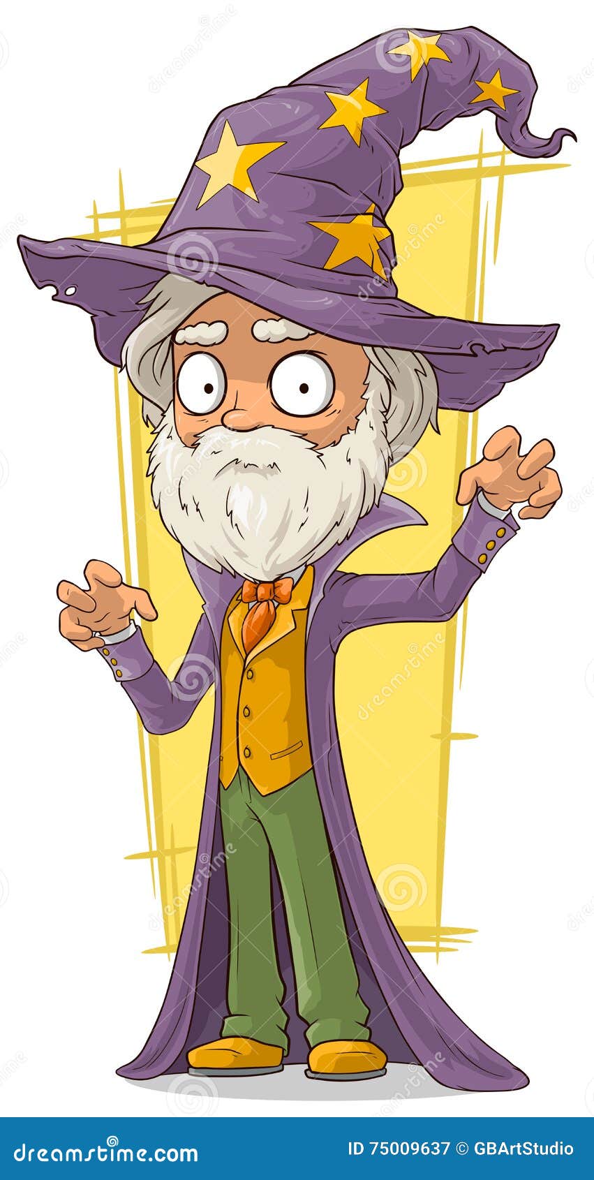 Cartoon Old Bearded Wizard in Big Hat Stock Vector - Illustration of ...