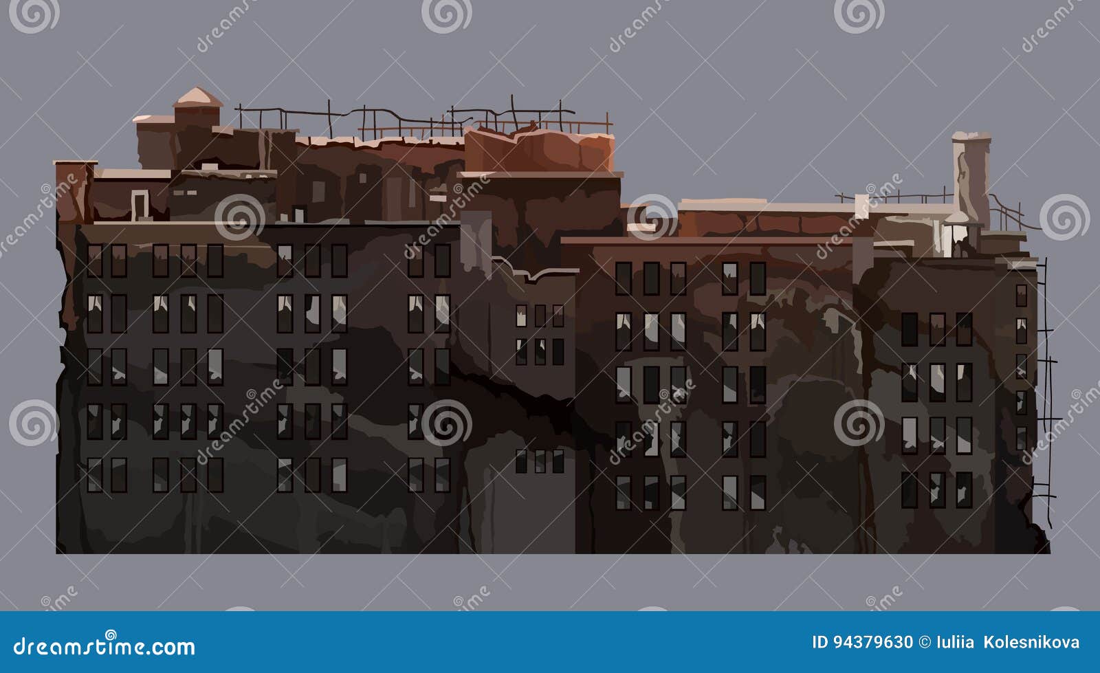 Cartoon Old Dilapidated Multi-storey Building Stock Vector ...