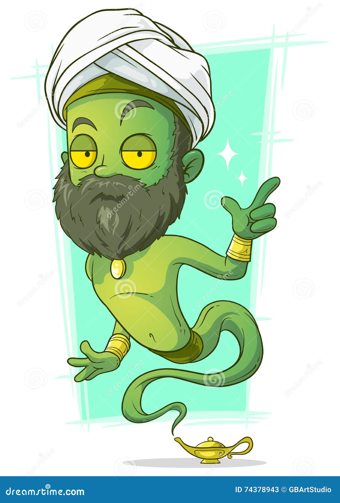 Cartoon Old Green Jinn with Beard Stock Vector - Illustration of ...