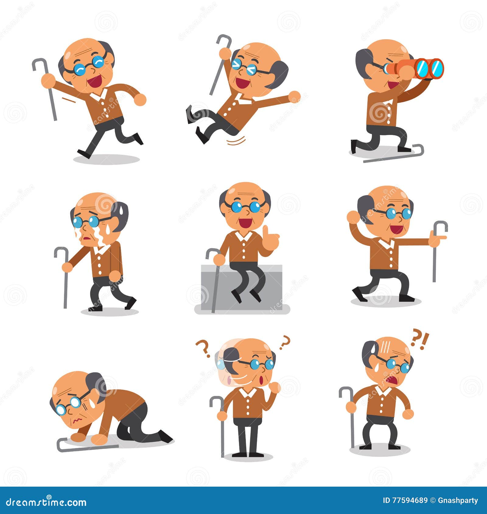 Cartoon Old Man Character Poses Stock Vector - Illustration of relax ...