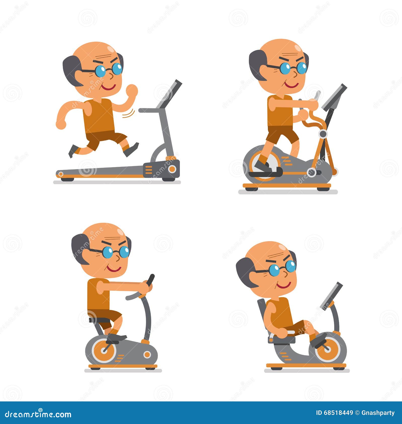 Cartoon Old Man with Exercise Machines Stock Vector - Illustration of ...