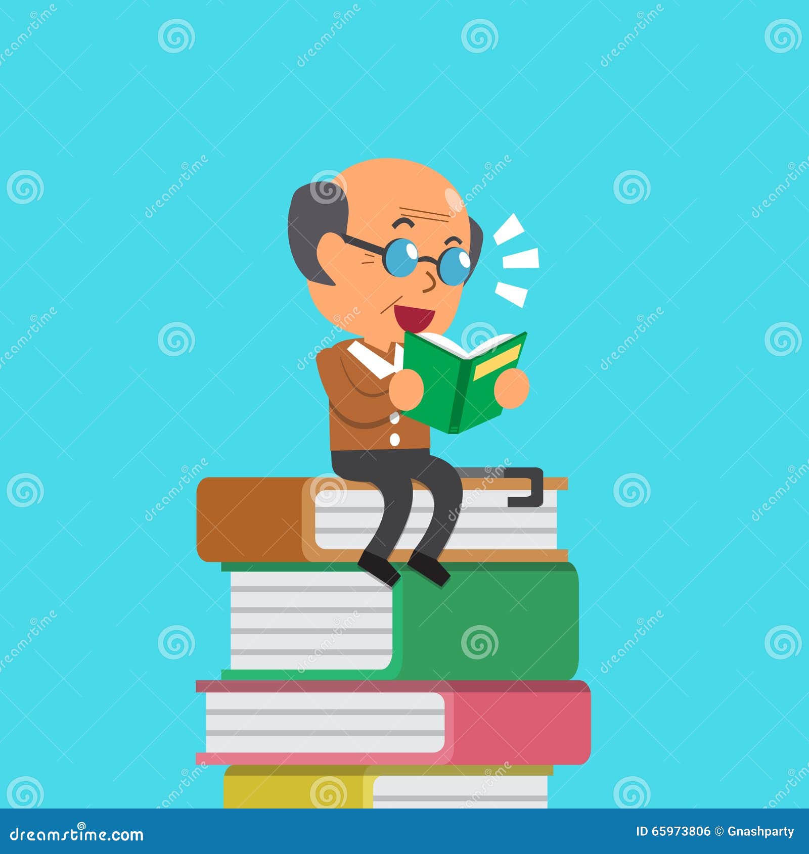 Cartoon Old Man Reading Book Stock Vector - Illustration of happy ...