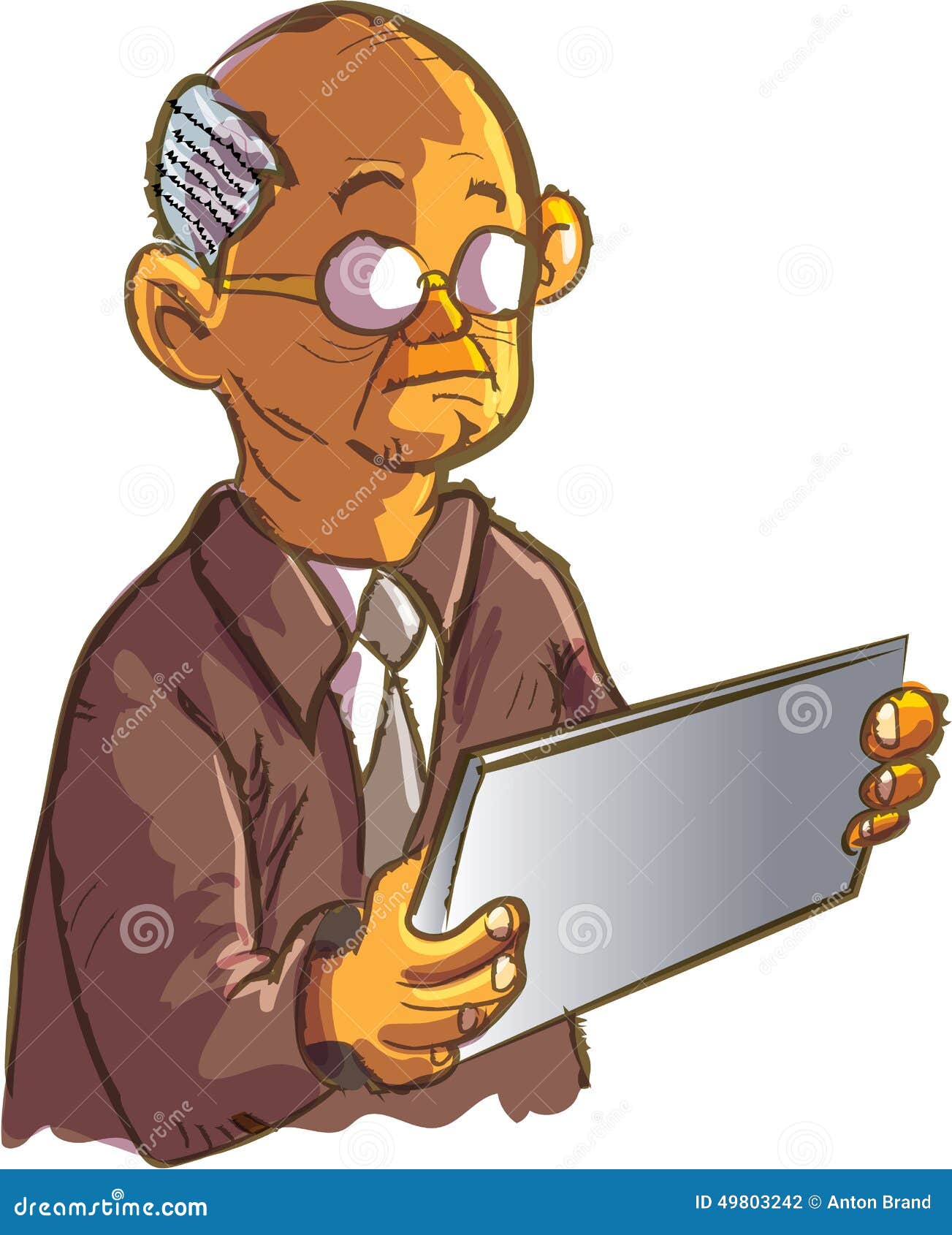 Cartoon Old Man Using an Tablet Stock Illustration - Illustration of ...