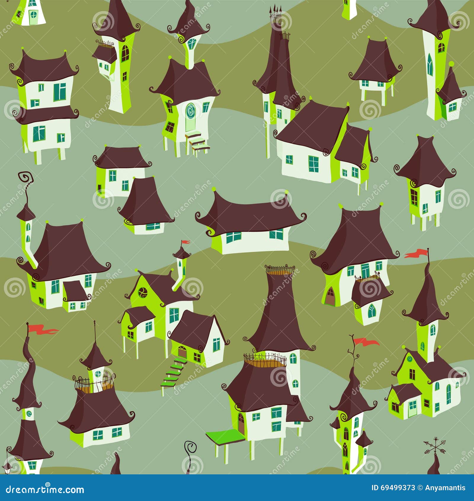 Cartoon Old Town Seamless Pattern Stock Vector - Illustration of magic ...