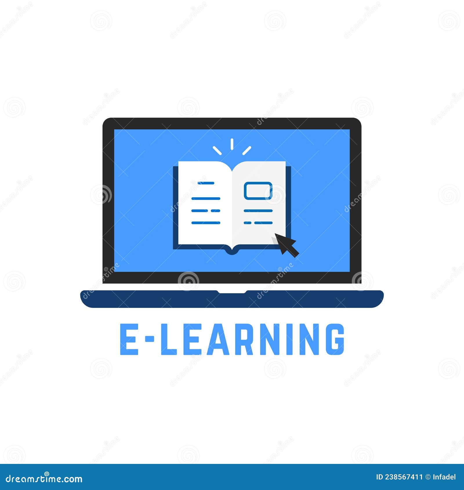 Cartoon Online Learning Icon with Notebook Stock Vector - Illustration ...