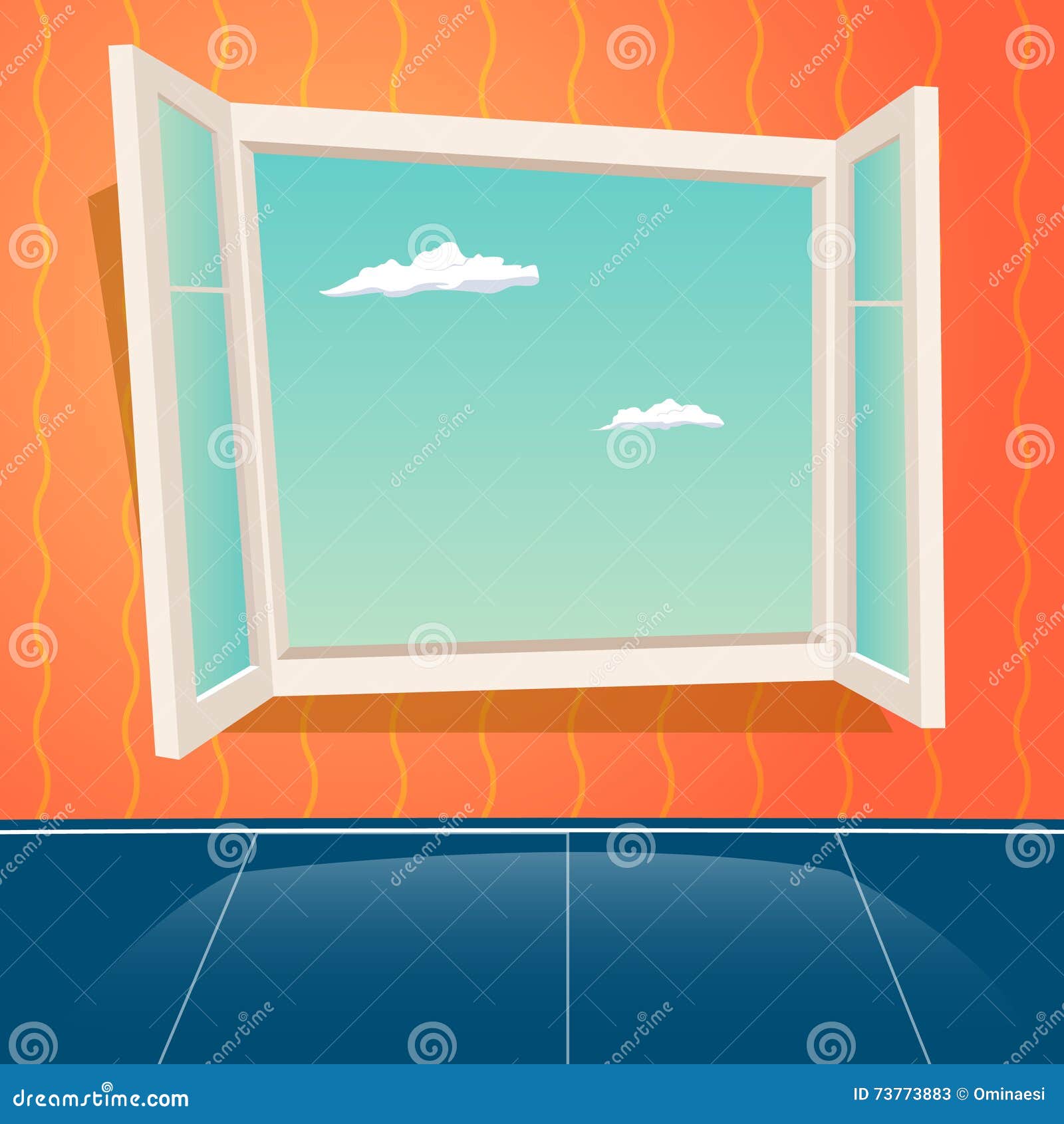 Cartoon Open Window Design Template Retro Background Vector ...
