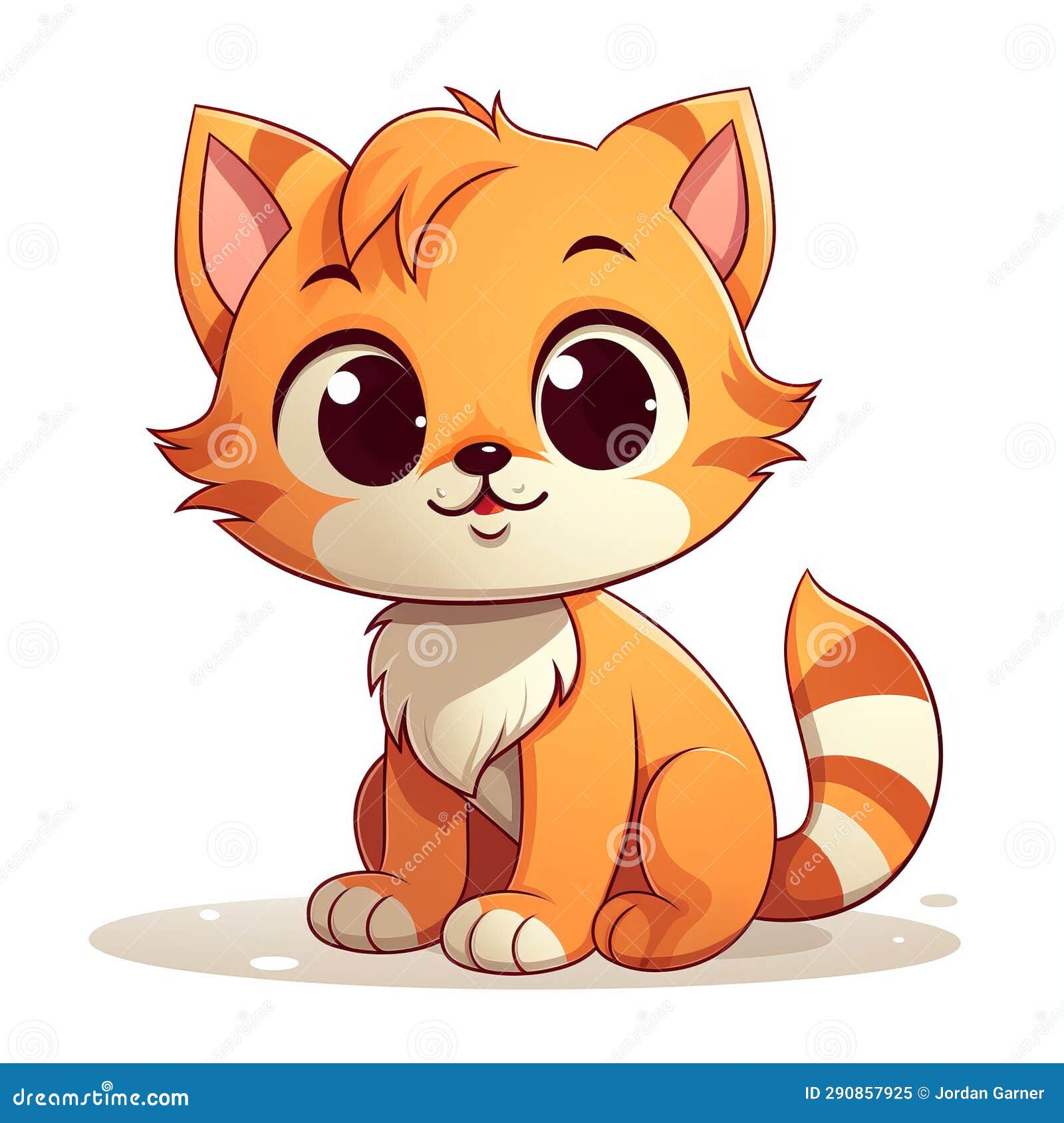 A Cartoon Orange Cat with Big Eyes Stock Illustration - Illustration of ...