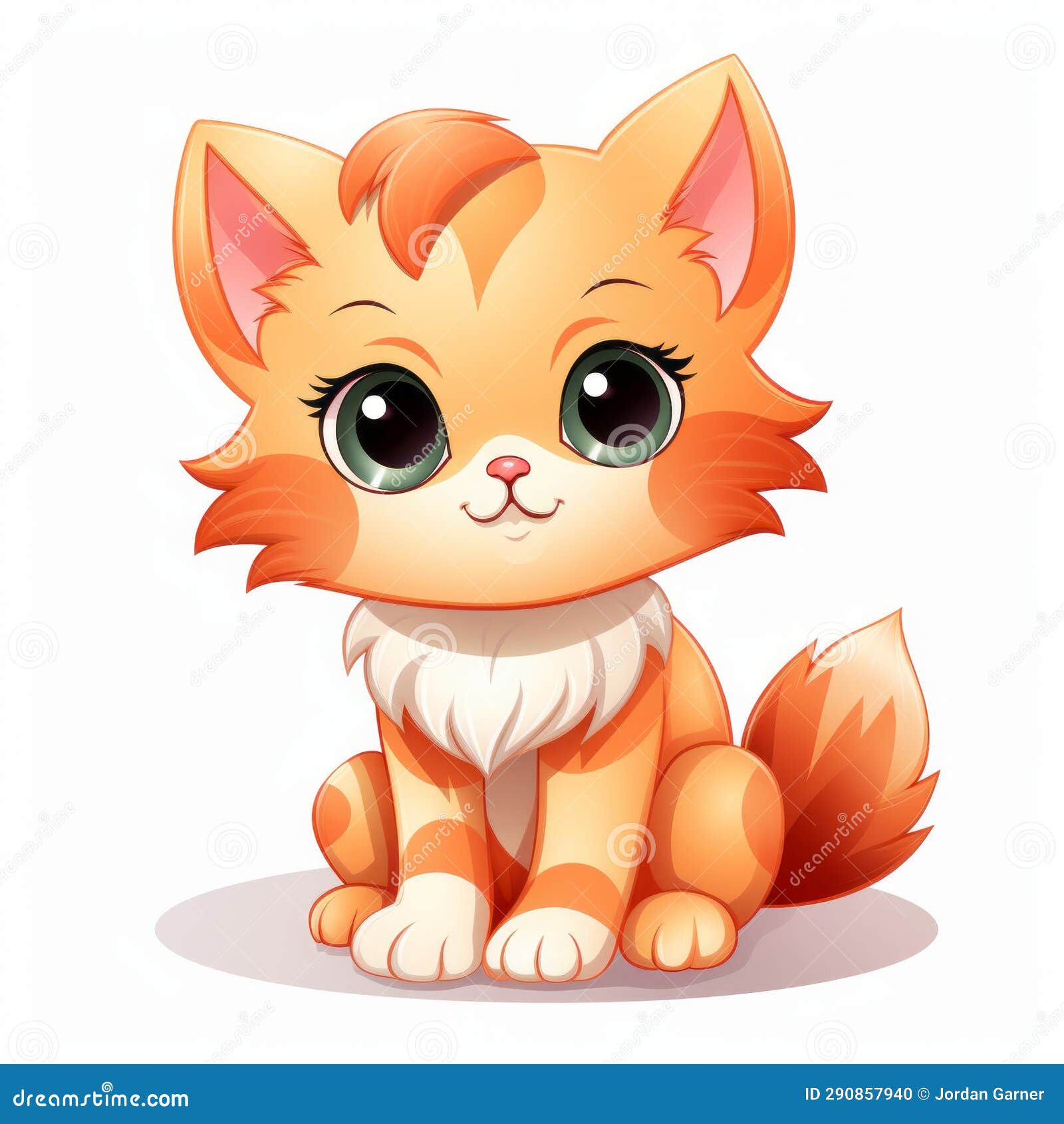 A Cartoon Orange Cat with Big Eyes Stock Illustration - Illustration of ...