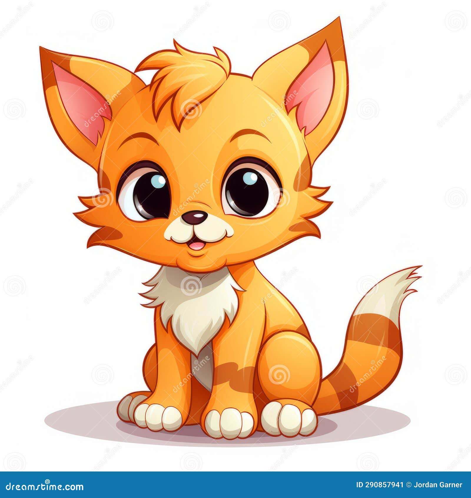 A Cartoon Orange Cat with Big Eyes Stock Illustration - Illustration of ...