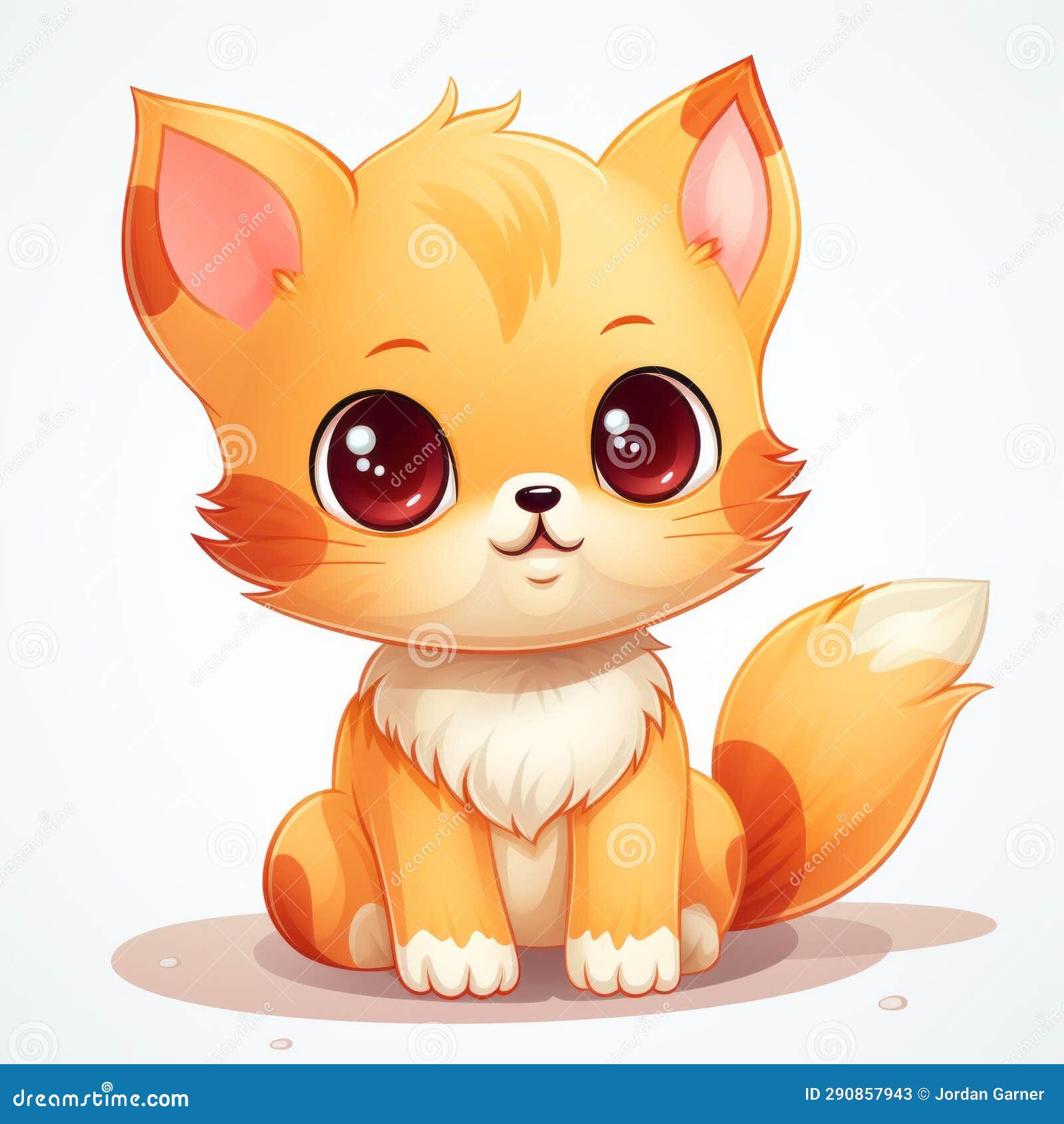 A Cartoon Orange Cat with Big Eyes Stock Illustration - Illustration of ...