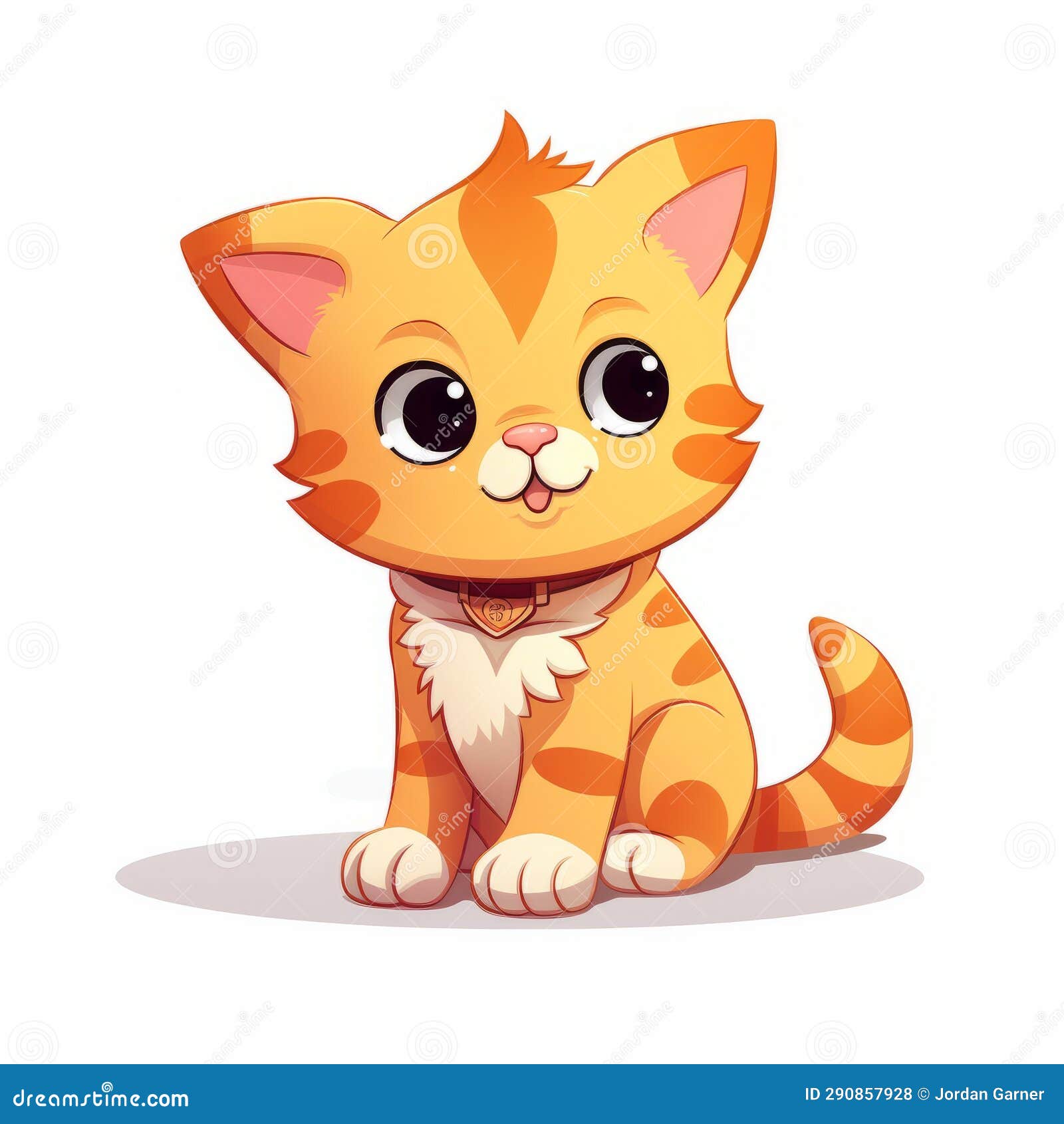 A Cartoon Orange Cat with Big Eyes and a Collar Stock Illustration ...