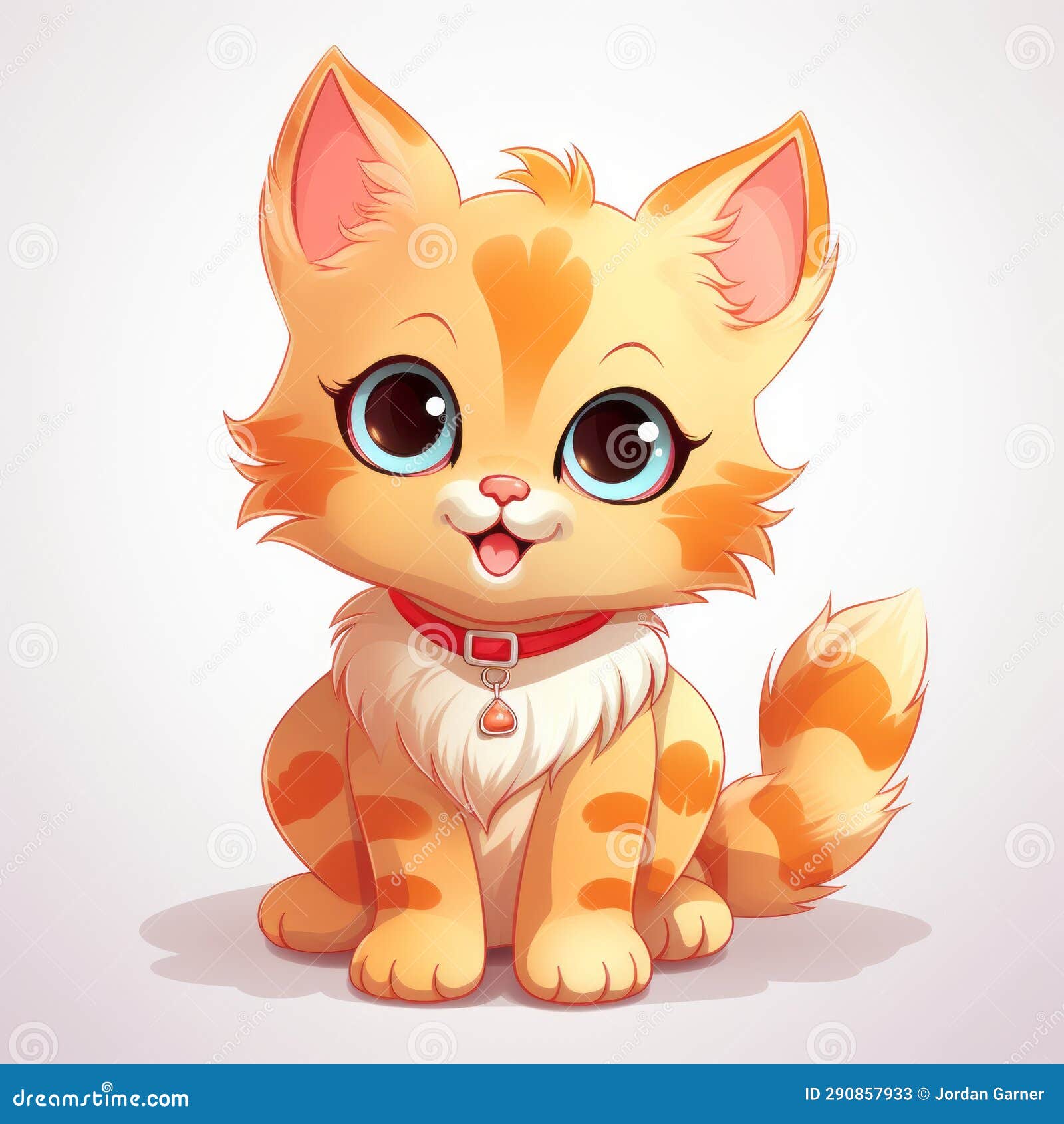 A Cartoon Orange Cat with Big Eyes and a Collar Stock Illustration ...