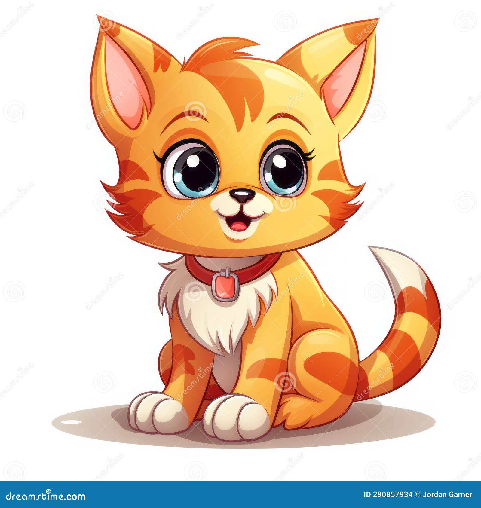 A Cartoon Orange Cat with Big Eyes and a Collar Stock Illustration ...