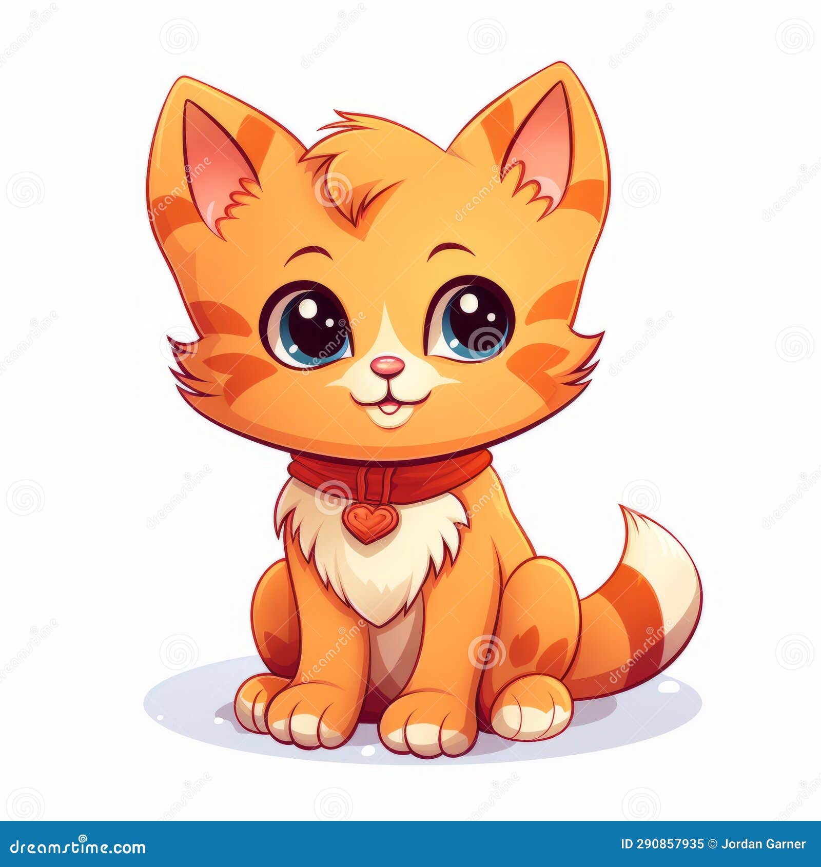 A Cartoon Orange Cat with Big Eyes and a Red Collar Stock Illustration ...