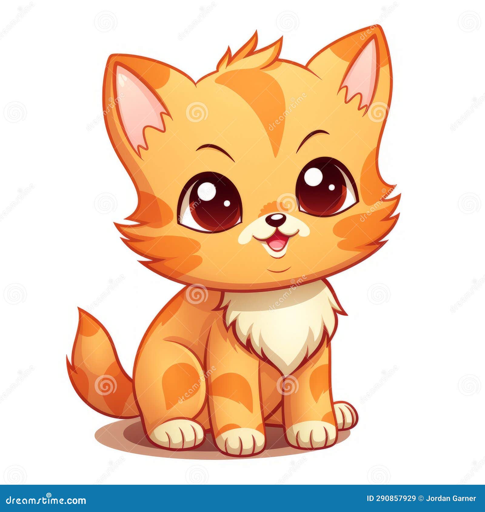 A Cartoon Orange Cat Sitting Down with Big Eyes Stock Illustration ...