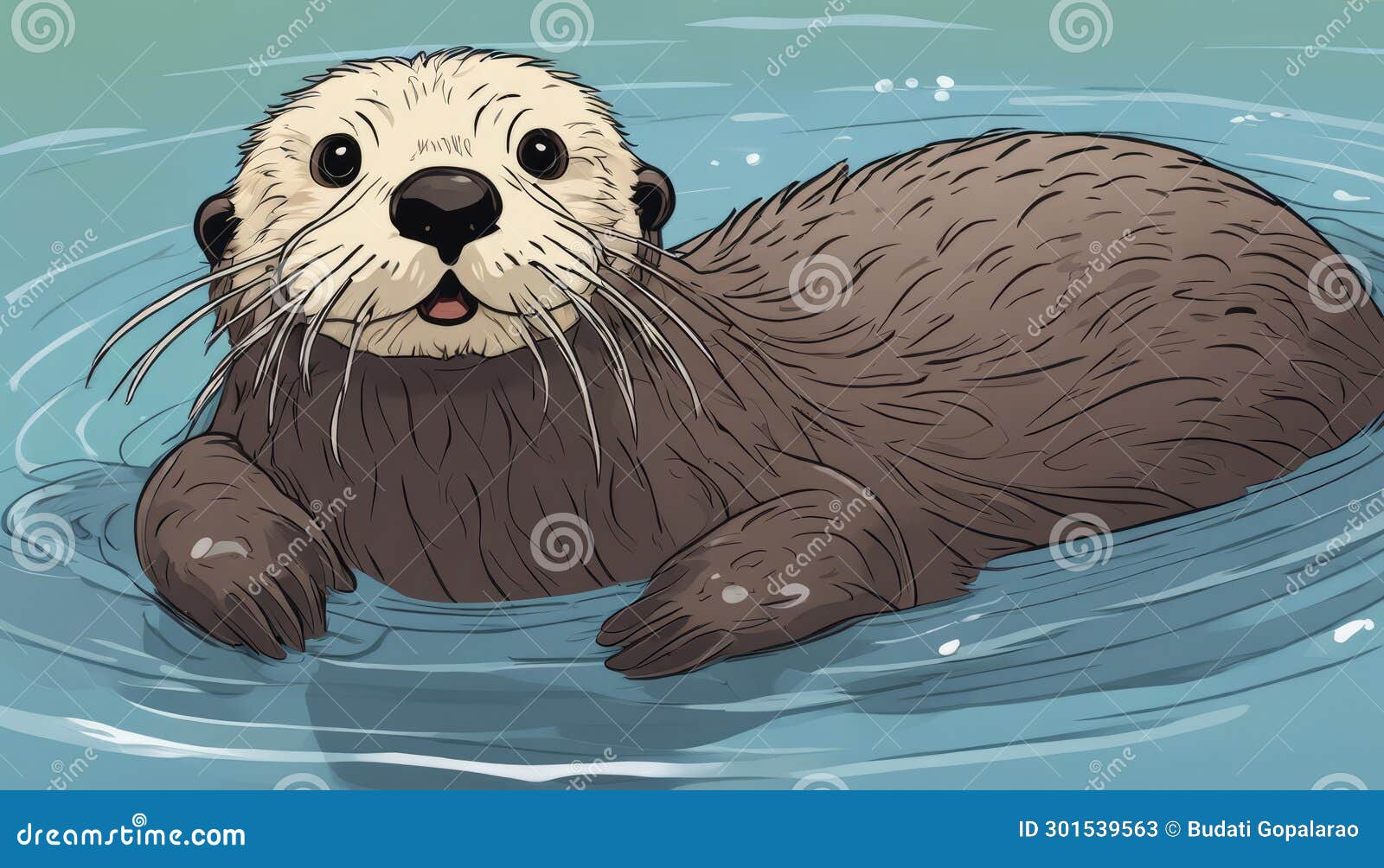 A Cartoon Otter Swimming In The Water Royalty-Free Stock Photography ...