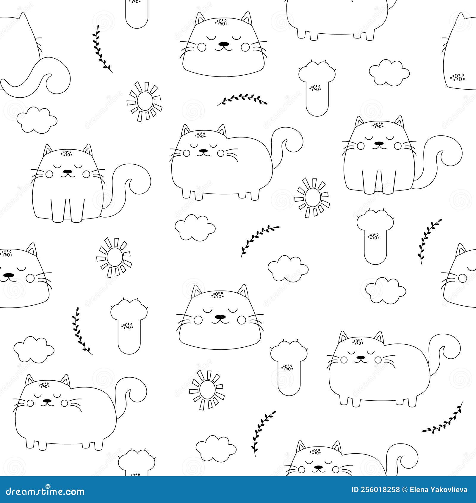 Cartoon Outline of a Seamless Cat Pattern. Vector Illustration Stock ...