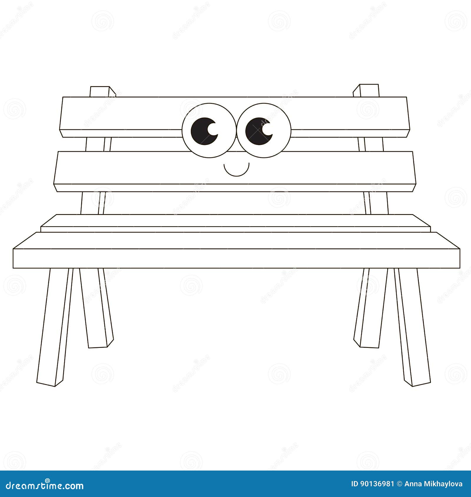 Cartoon outlined object. stock vector. Illustration of bench - 90136981