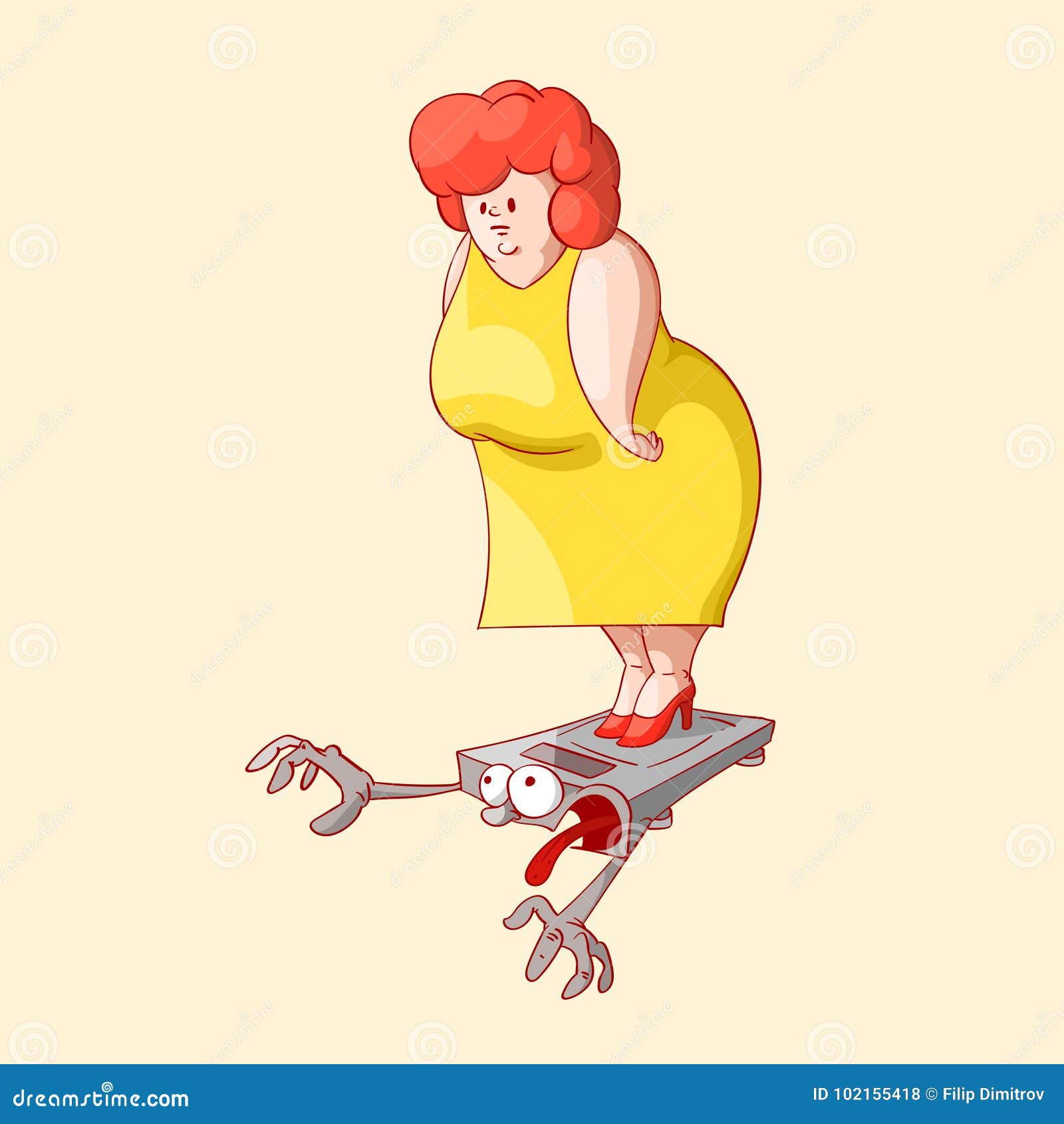 Cartoon Overweight Lady On A Scale Stock Vector Illustration Of
