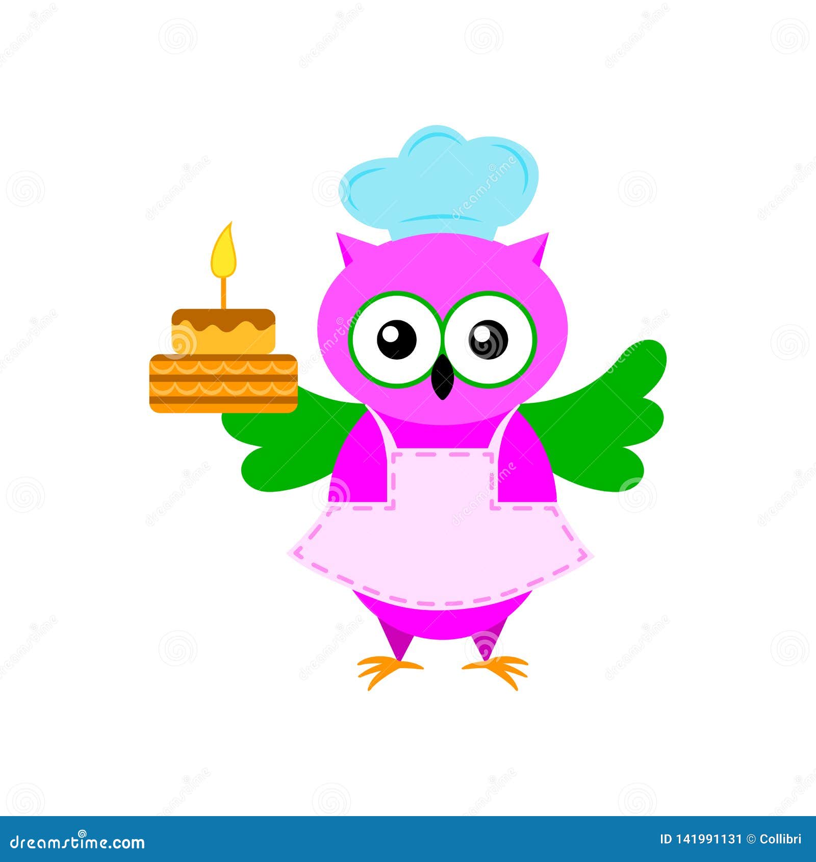 Cartoon owl-cook with cake stock vector. Illustration of fauna - 141991131