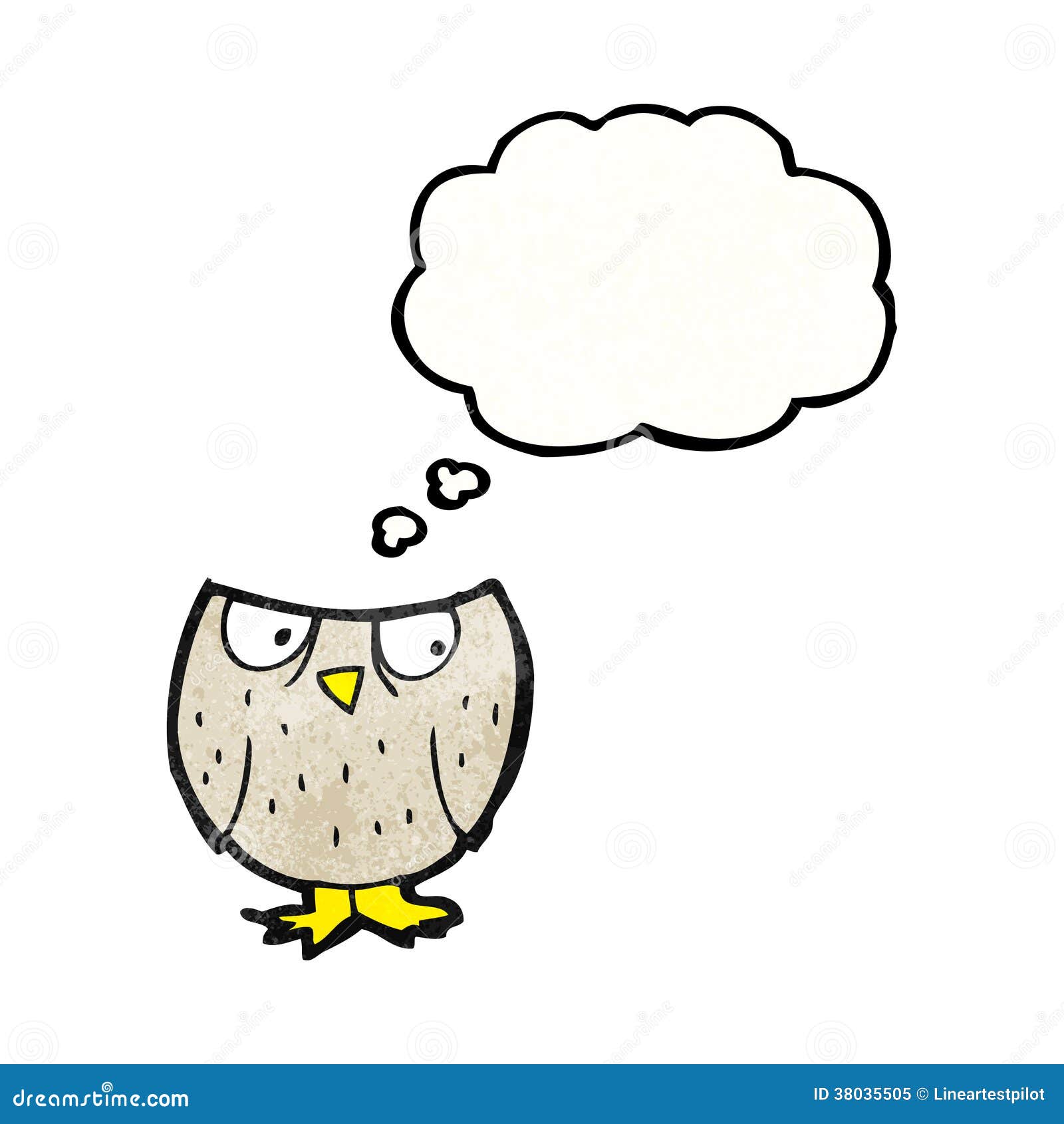Cartoon Owl with Thought Bubble Stock Vector - Illustration of hand ...