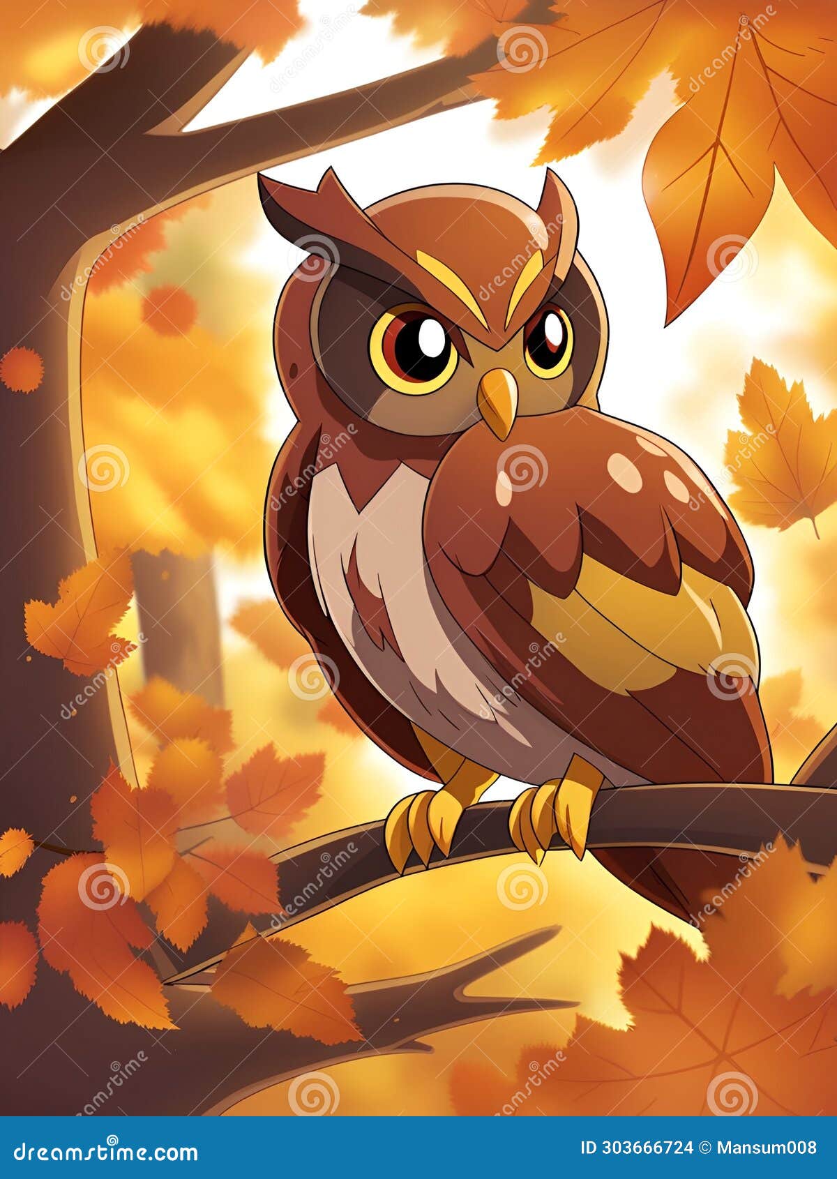 Cartoon Owl on the Tree Branch Stock Illustration - Illustration of ...