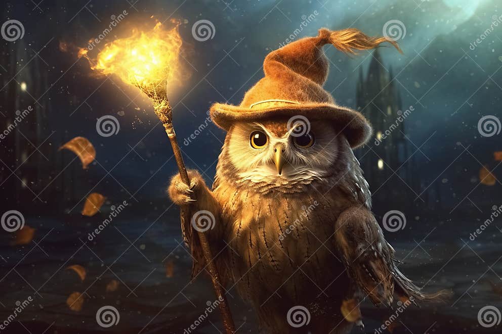 Cartoon owl wizard. stock illustration. Illustration of painting ...