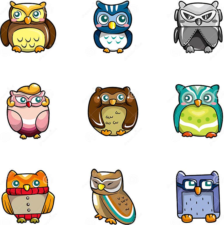 Cartoon owls icon stock vector. Illustration of cheerful - 17635432