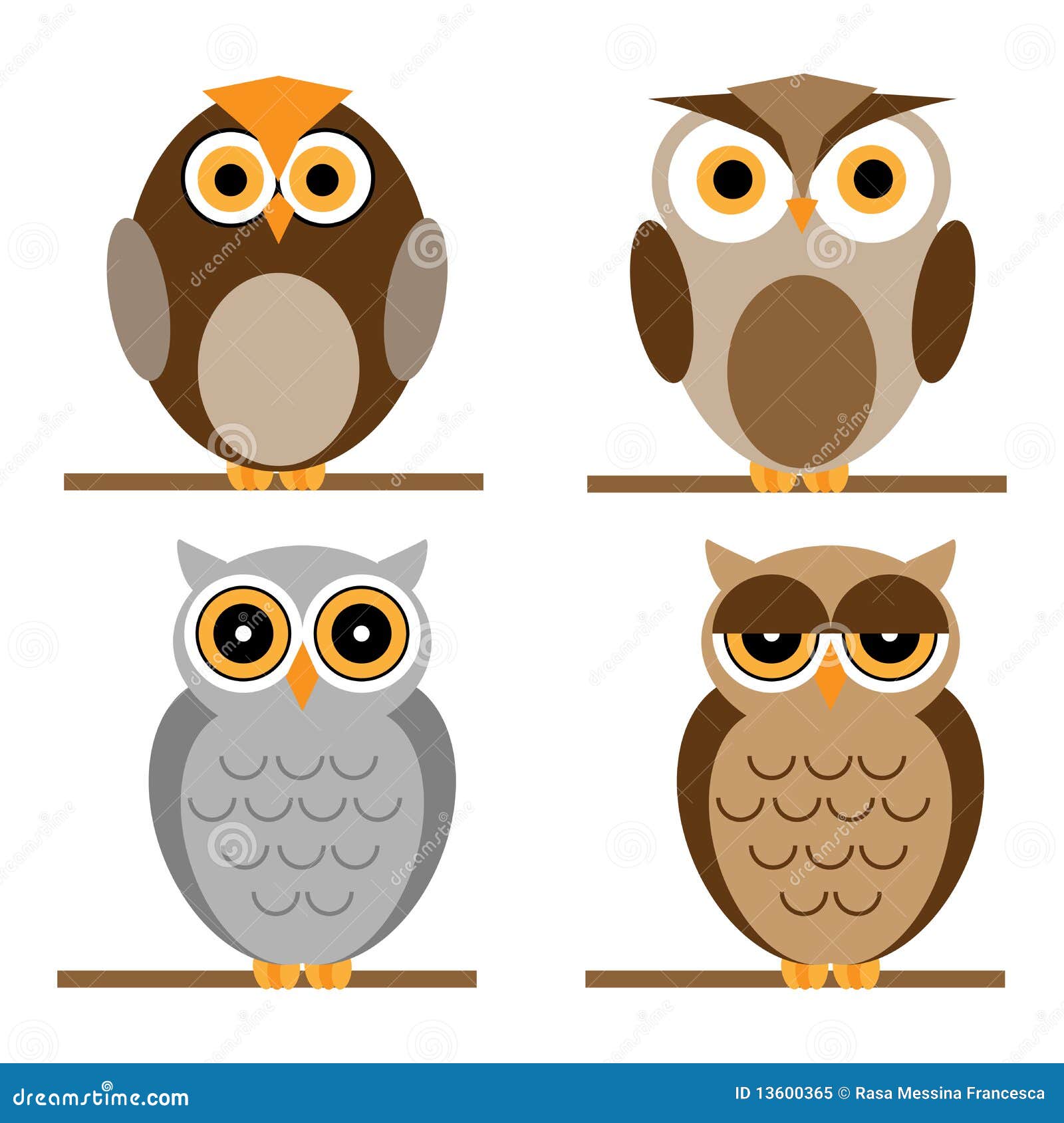 Set Of Cartoon Owls On White Background , Vector Illustrations Royalty ...