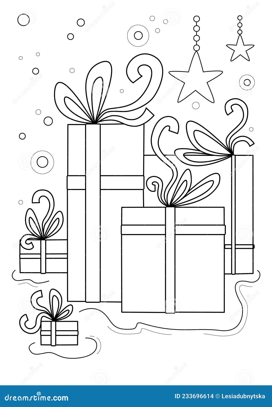 Cartoon Page For Coloring Book With Gift Boxes, Vector Illustration ...