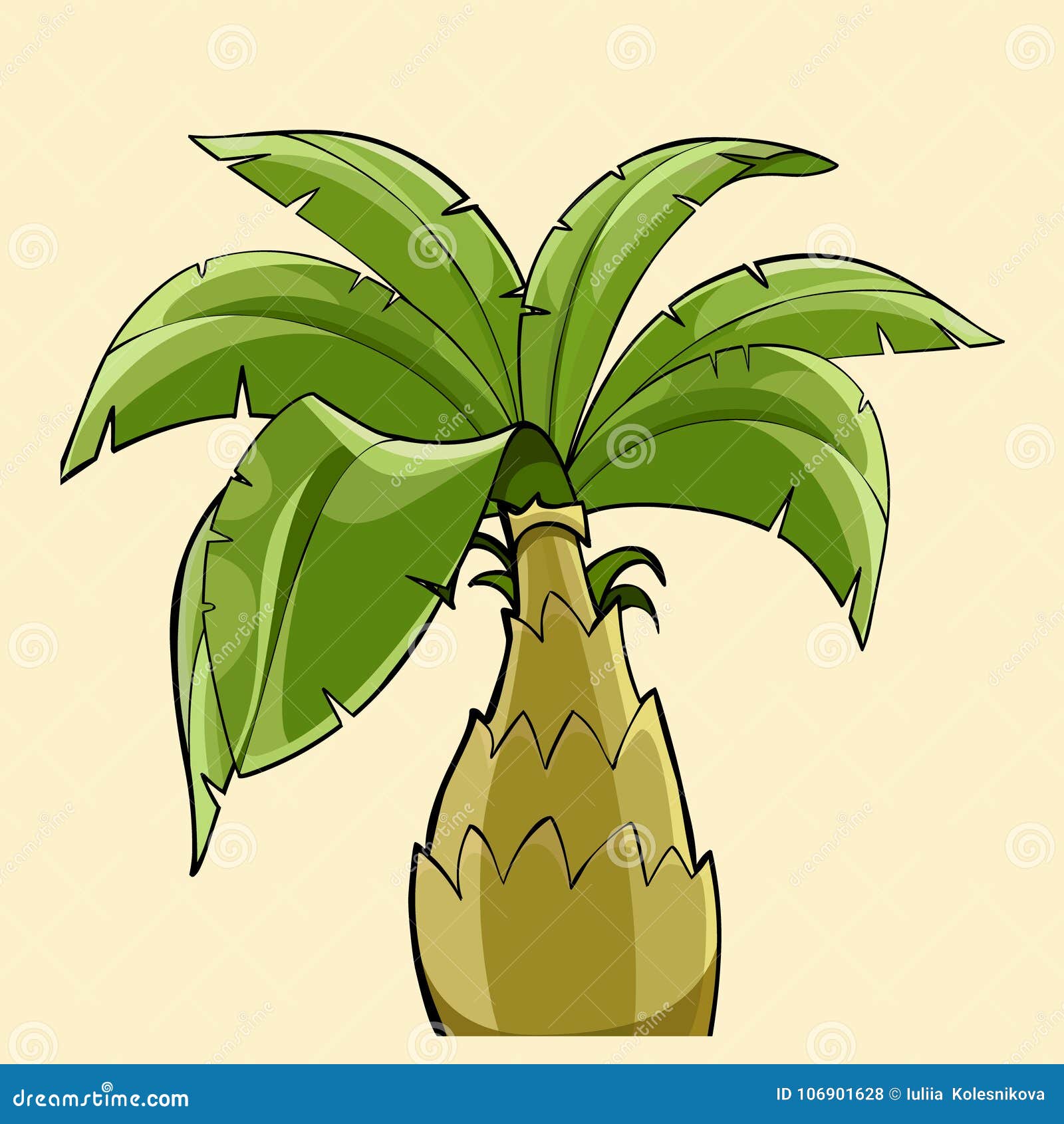 Cartoon Palm Tree with a Thick Trunk Stock Vector - Illustration of ...