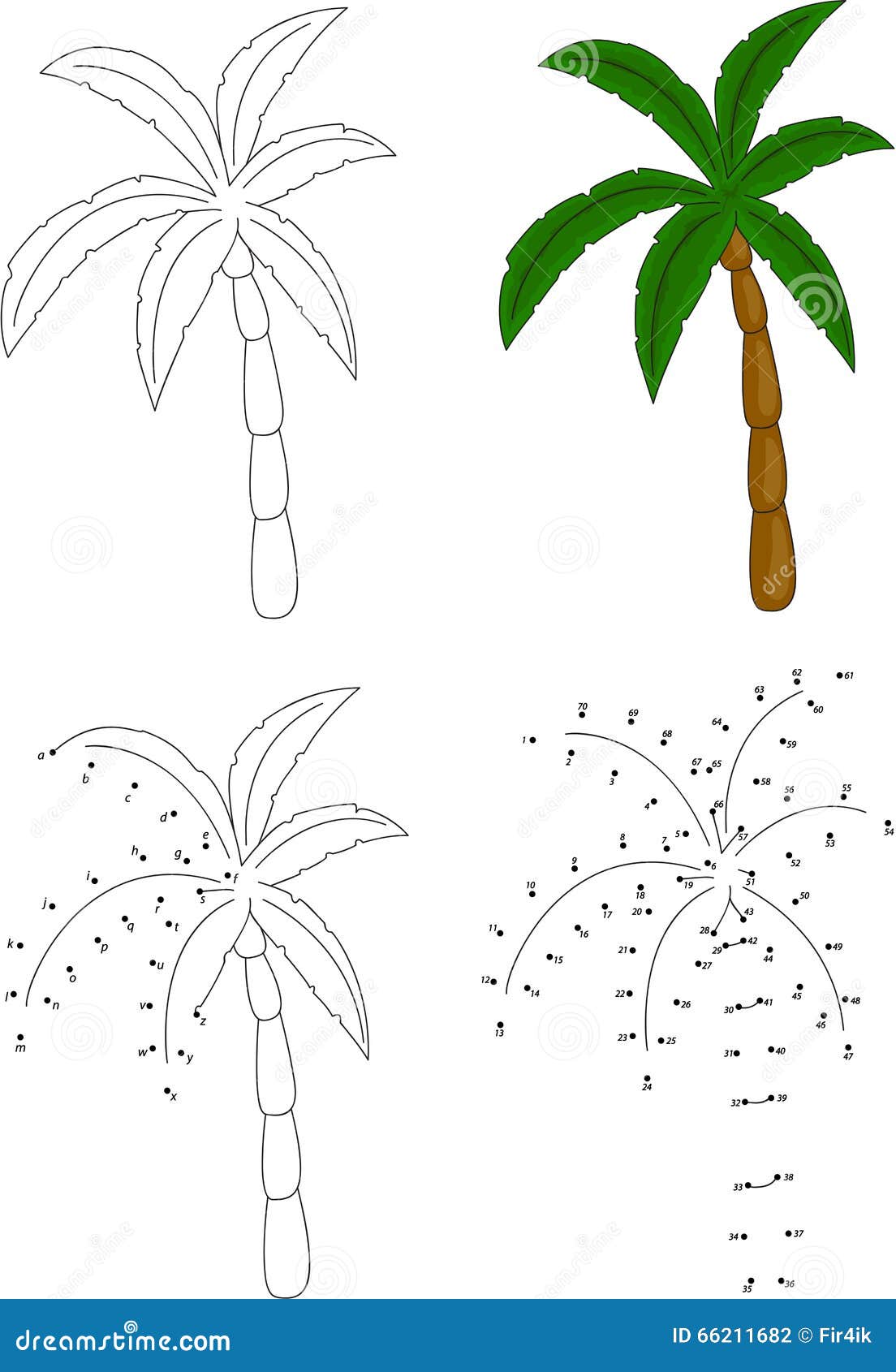 Cartoon Palm Tree. Vector Illustration. Coloring And Dot To Dot ...