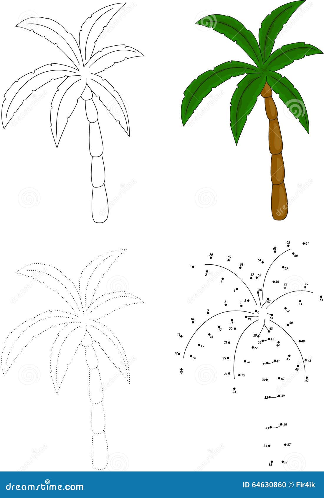 Cartoon Palm Tree. Vector Illustration. Dot To Dot Game for Kids Stock ...