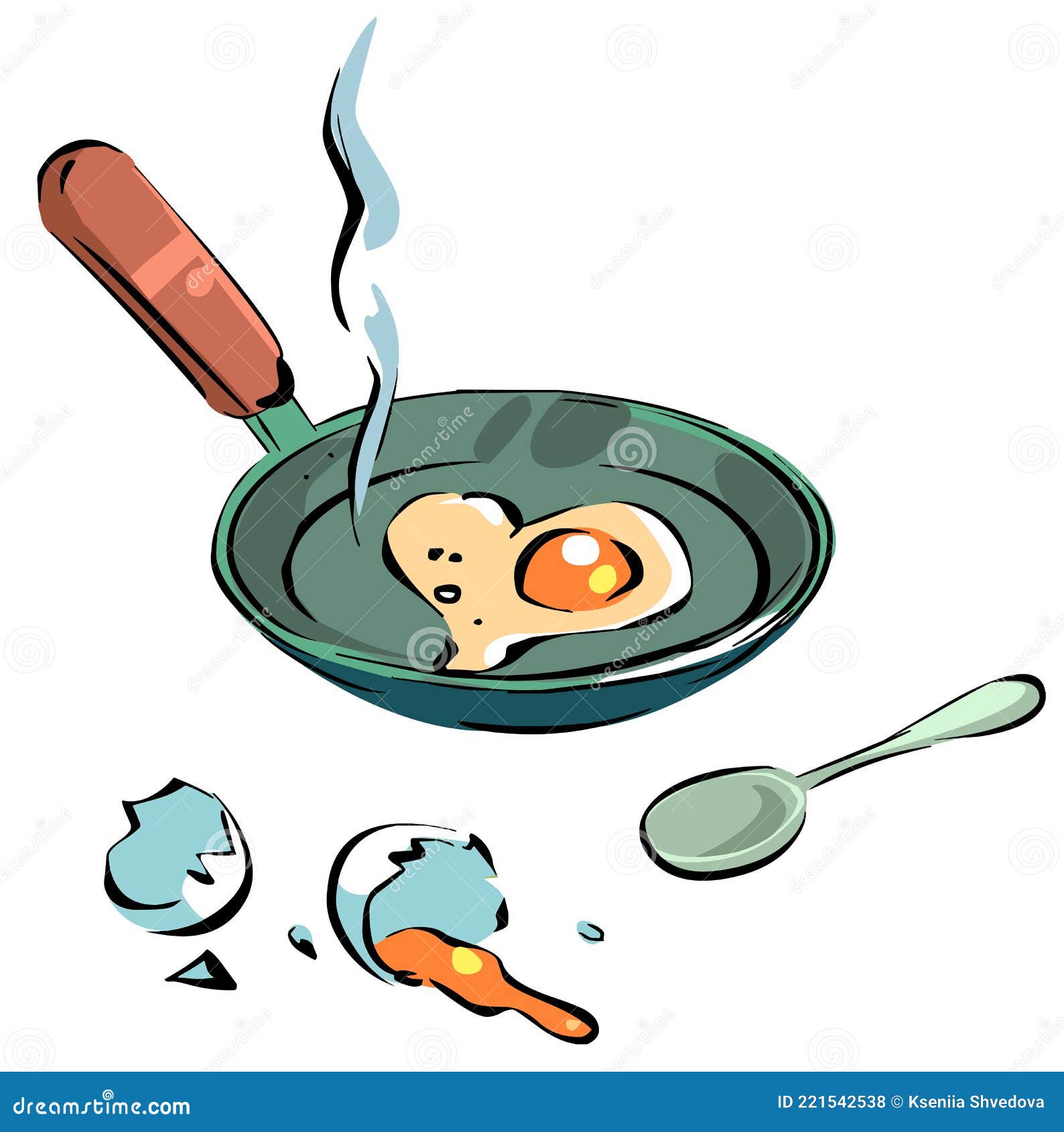 Cartoon Pan with Fried Egg. Cooking Foods Stock Illustration ...