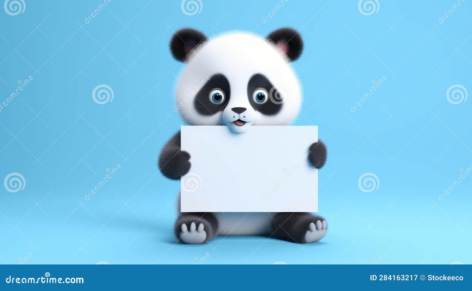 Cute Panda Holding Blank Sign on Blue Background Stock Illustration ...