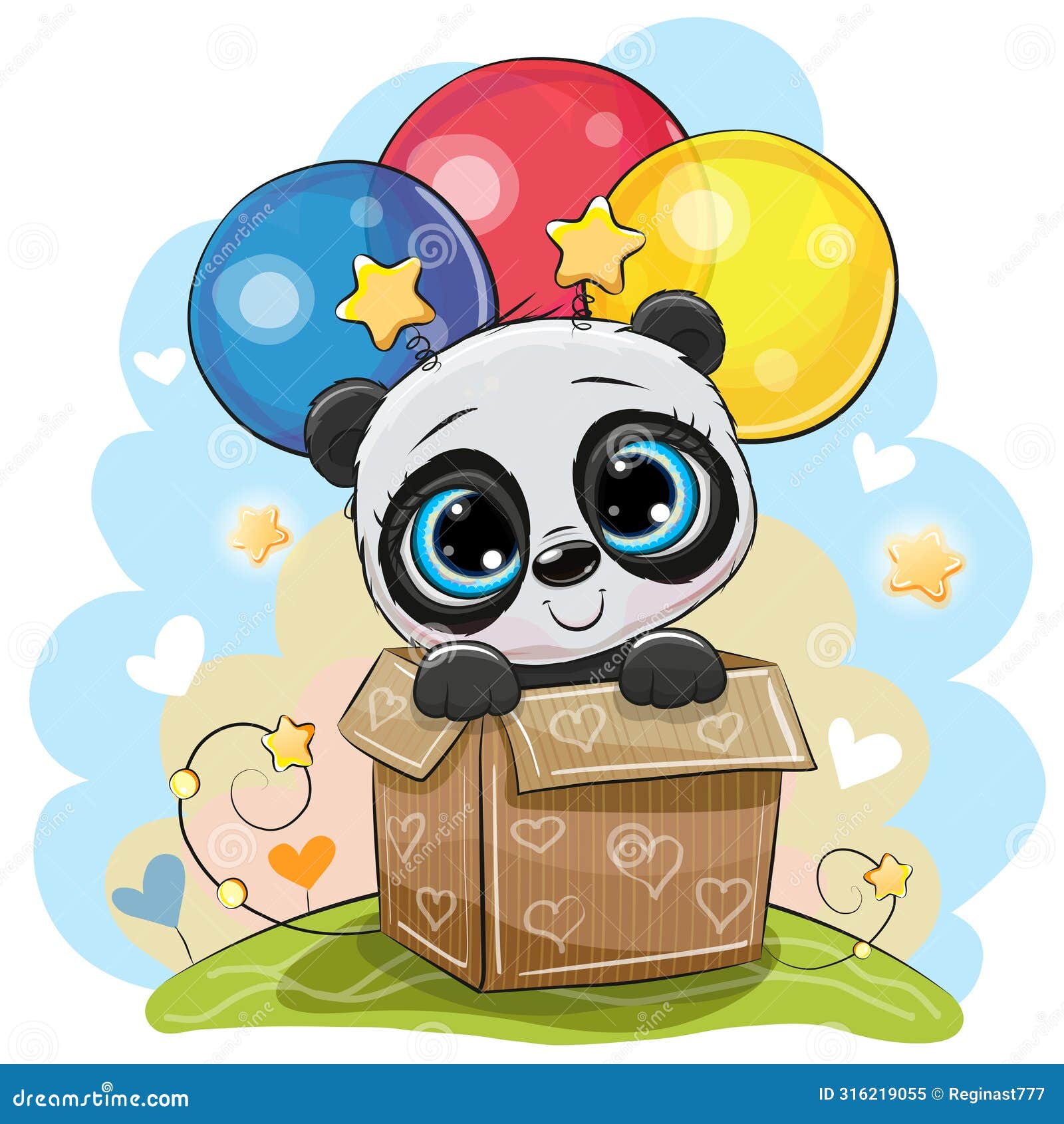 Cartoon Panda in the Box with Balloons Stock Illustration ...